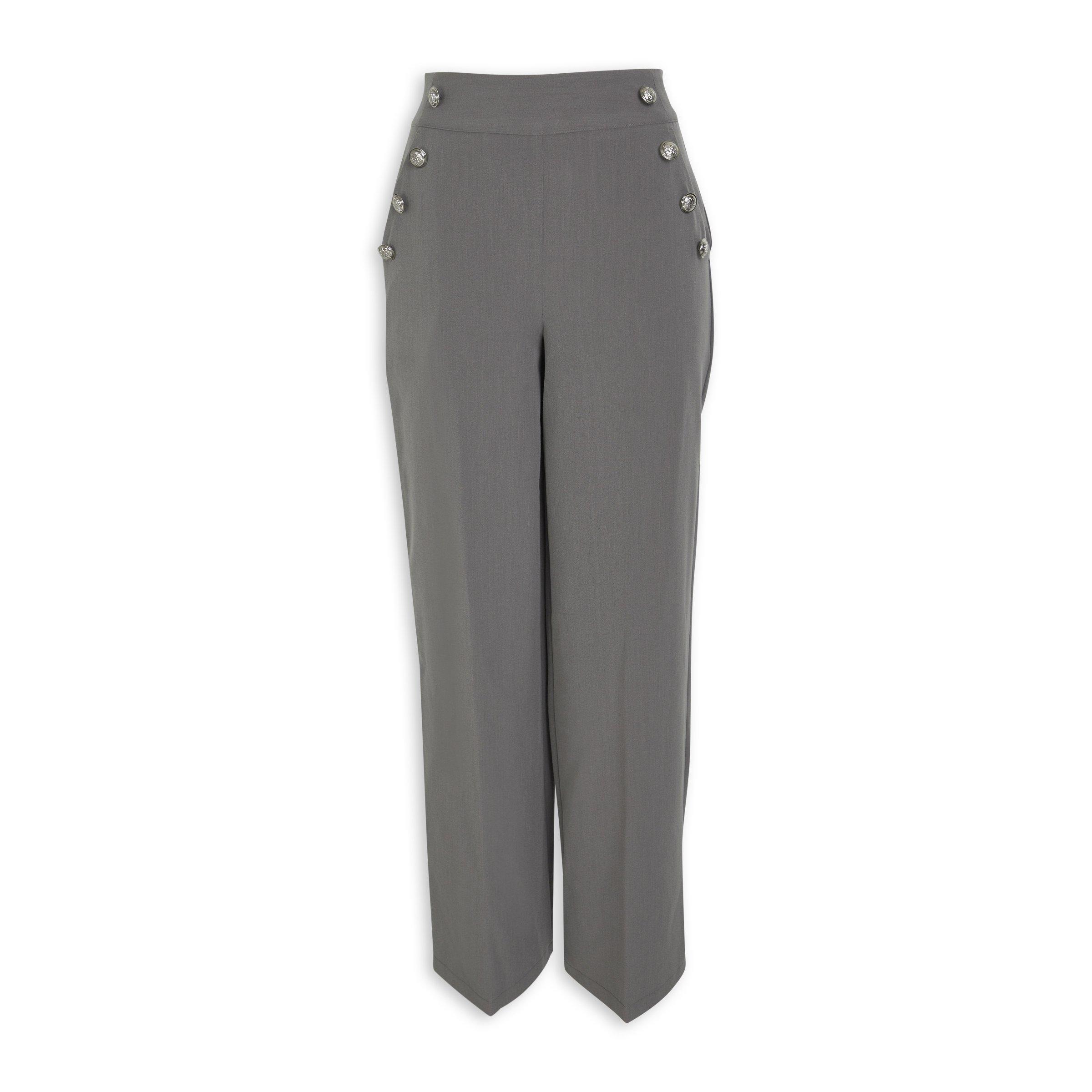 Grey Wide Leg Pants with Button Detail (3209203) | Truworths