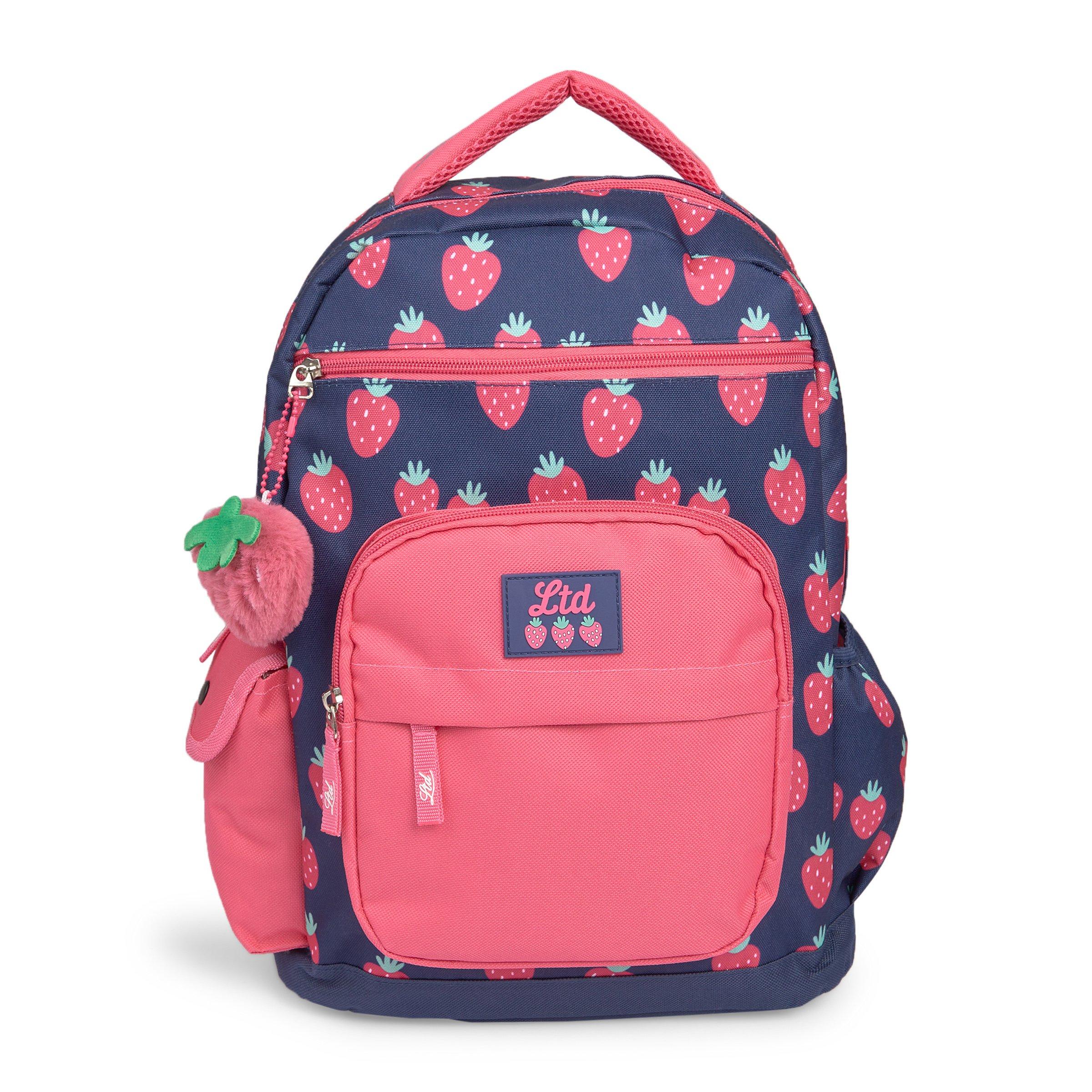 Girls Pink Strawberry Print Backpack (3209381) | LTD Kids