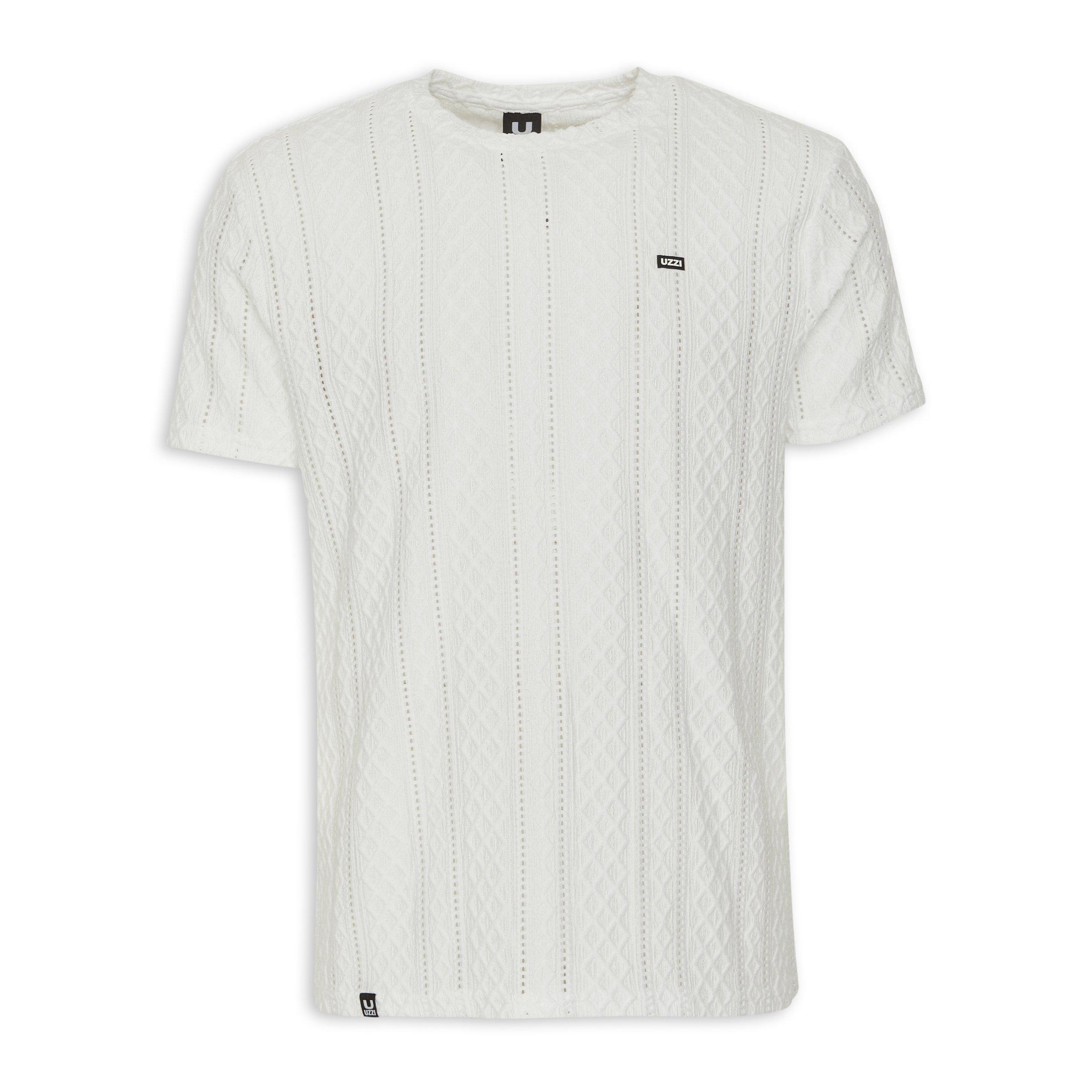 White Textured T-shirt (3209904) | UZZI
