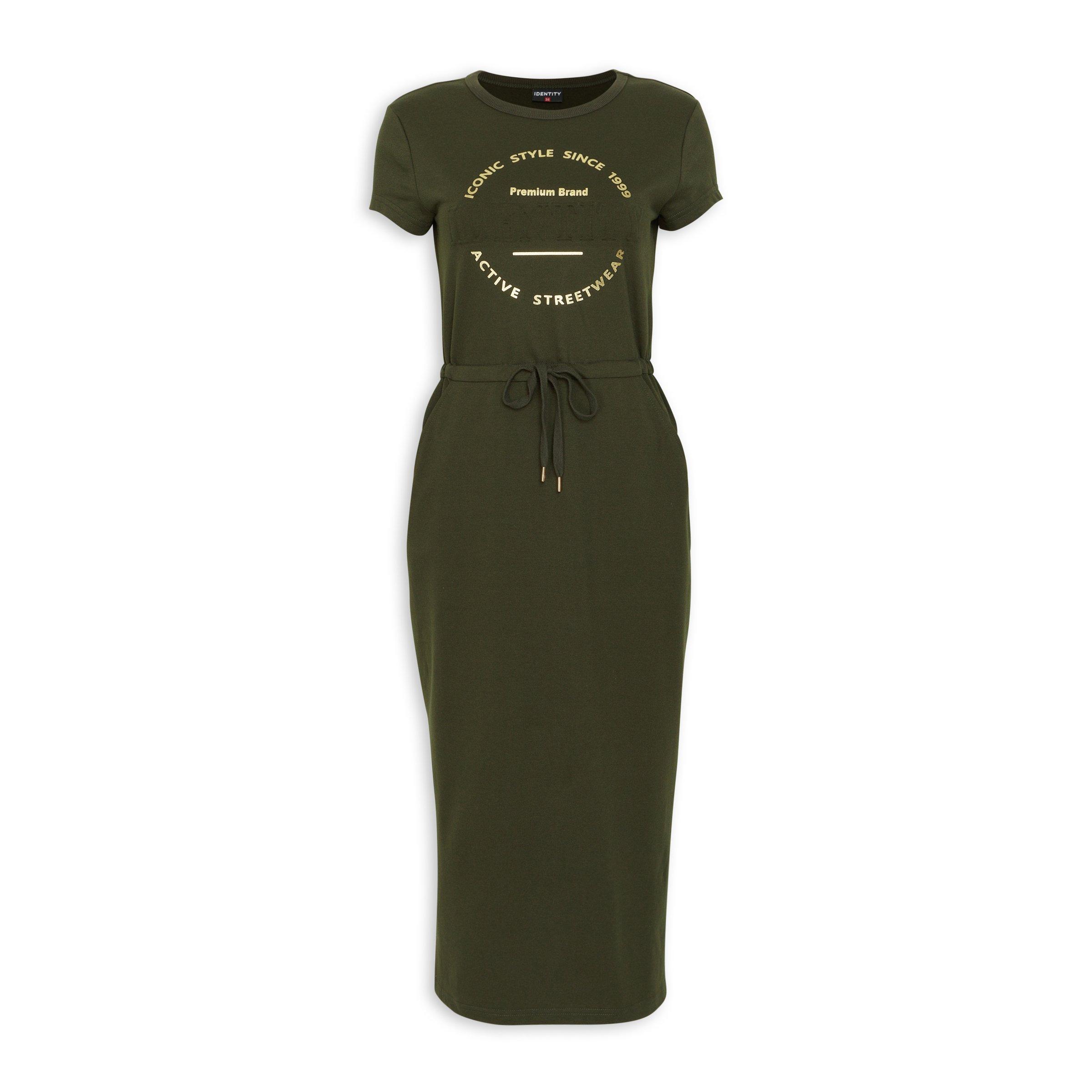 Khaki Green Dress with Drawstrings (3211236) | Identity