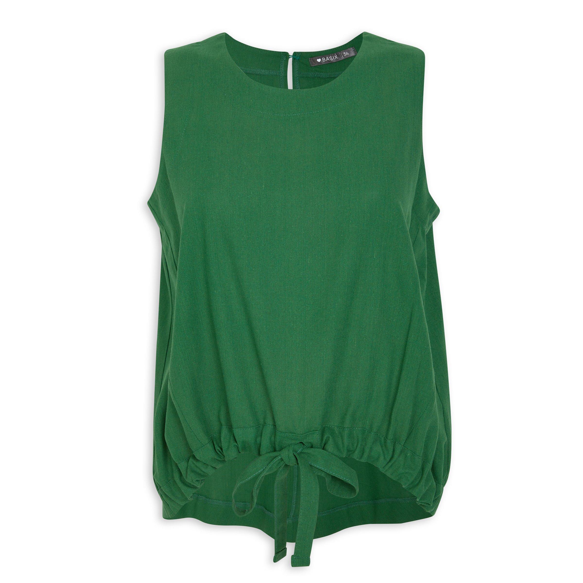 Green Linen Drawstring Shell Top (3211913) | Basix
