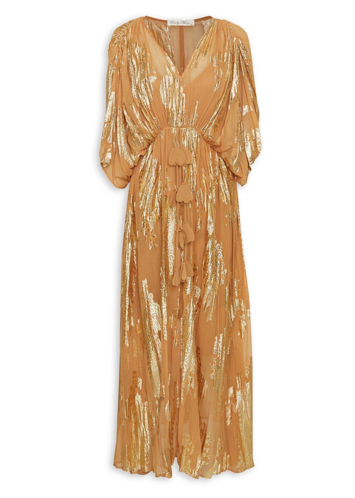 Tan Floral Print Column Dress (3212135) | Emily Moon