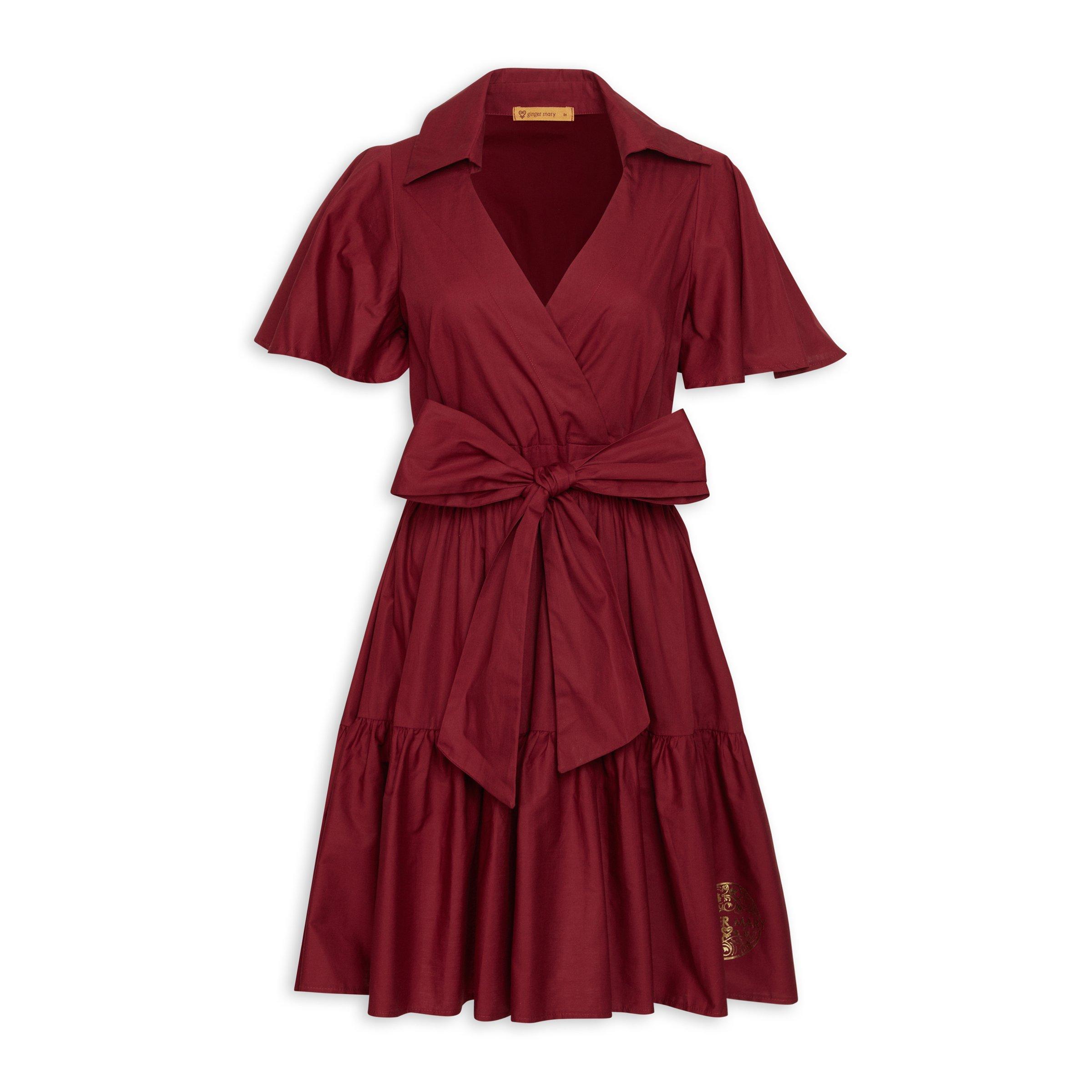 Burgundy Wrap Dress with Waist Tie (3212268) | Ginger Mary