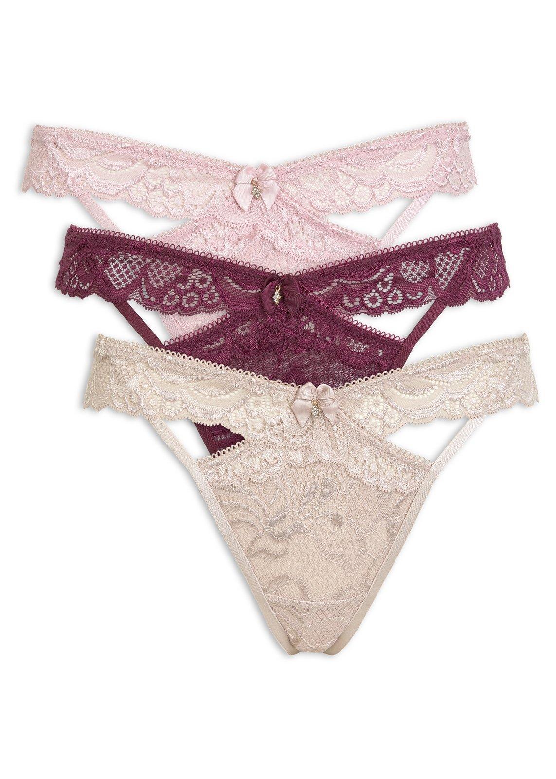 3-pack Pink Stretch Lace Thong Panties (3212342) | Intrigue