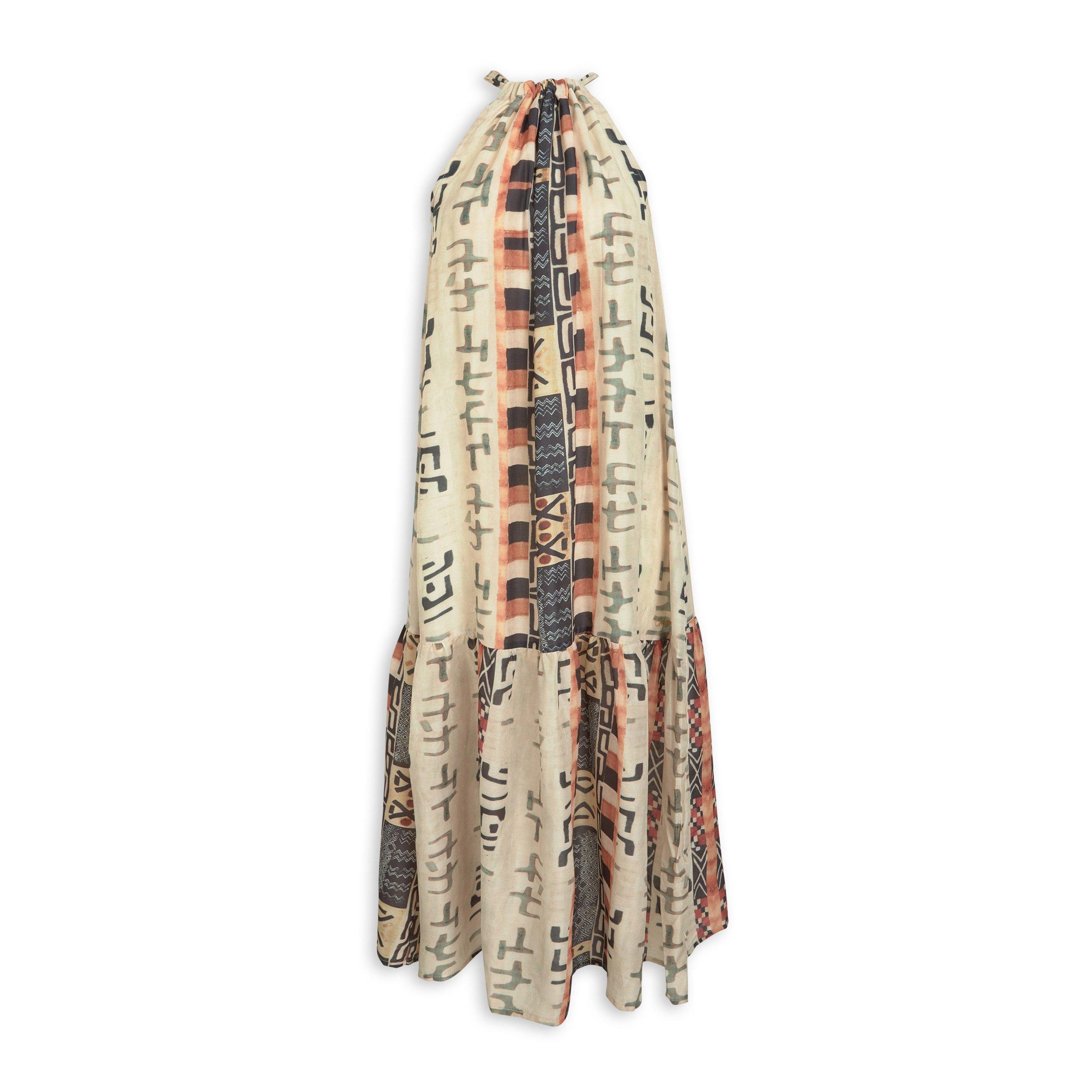 Beige Abstract Print A-line Dress (3212796) | Ginger Mary