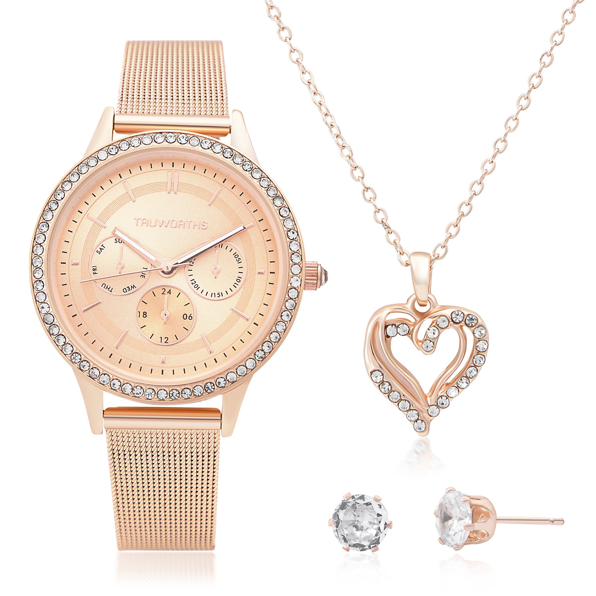 3-piece Rose Gold Mesh Watch Set (3212871) | Sparkle