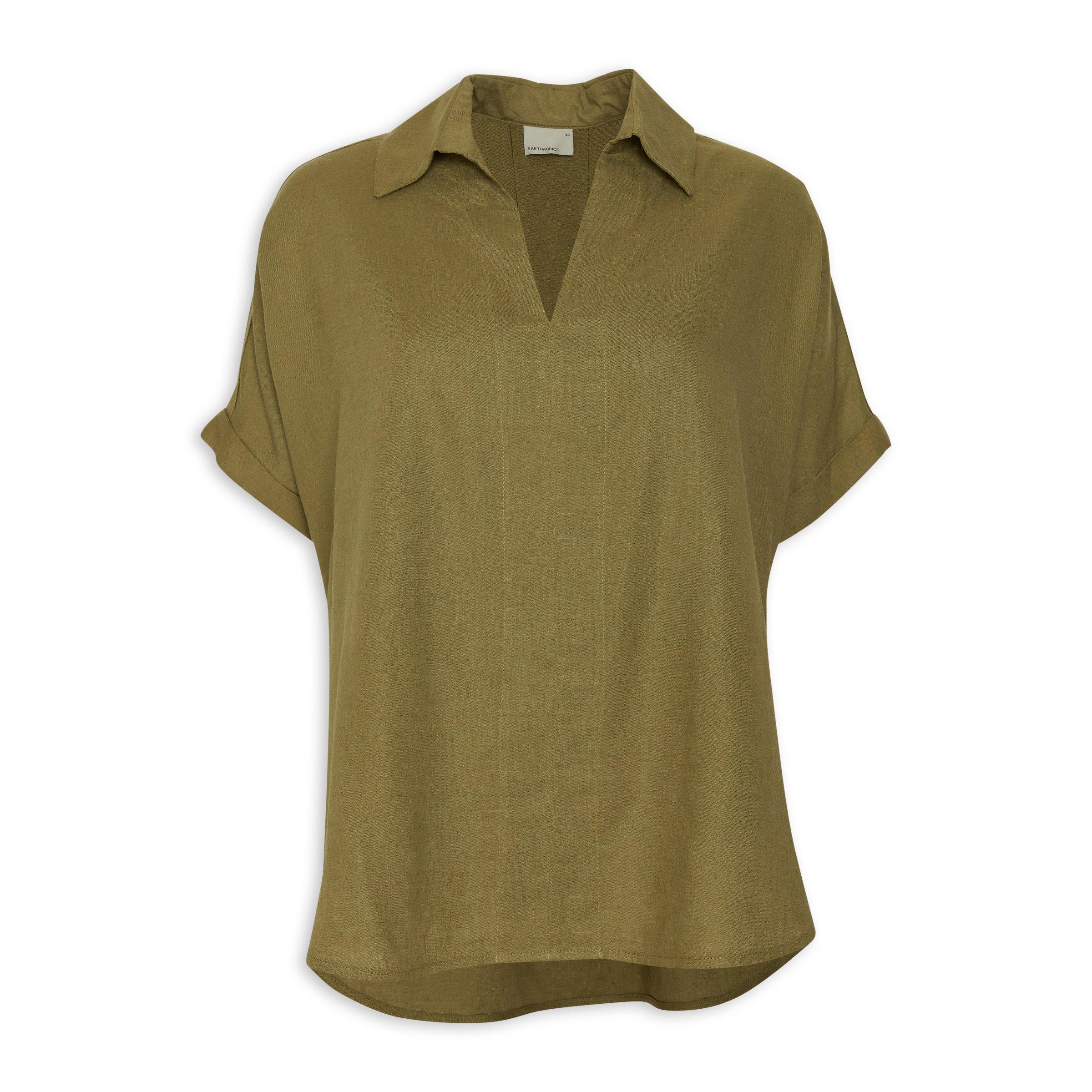 Fatigue Green Linen Blend Top (3213547) | Earthaddict