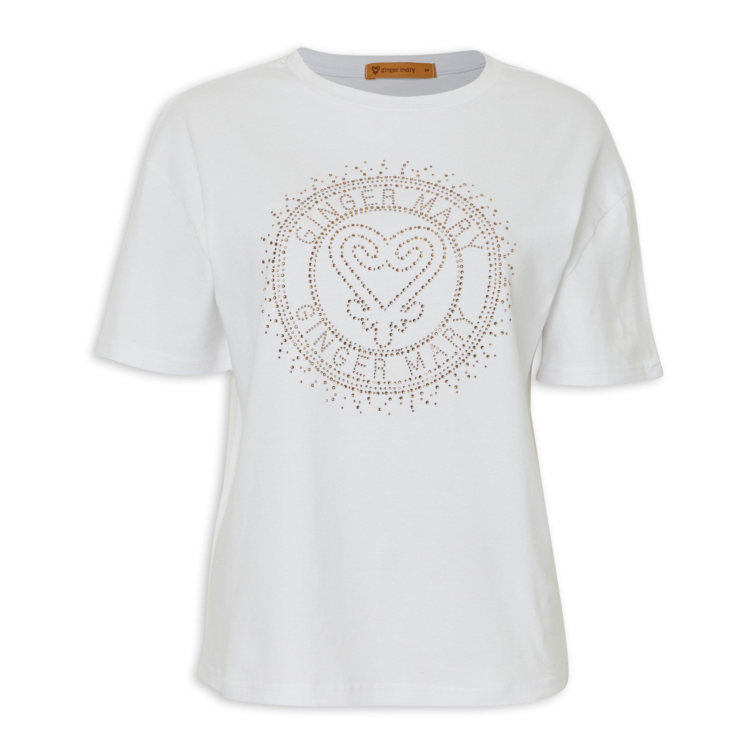 White and Gold Embellished T-shirt (3213630) | Ginger Mary