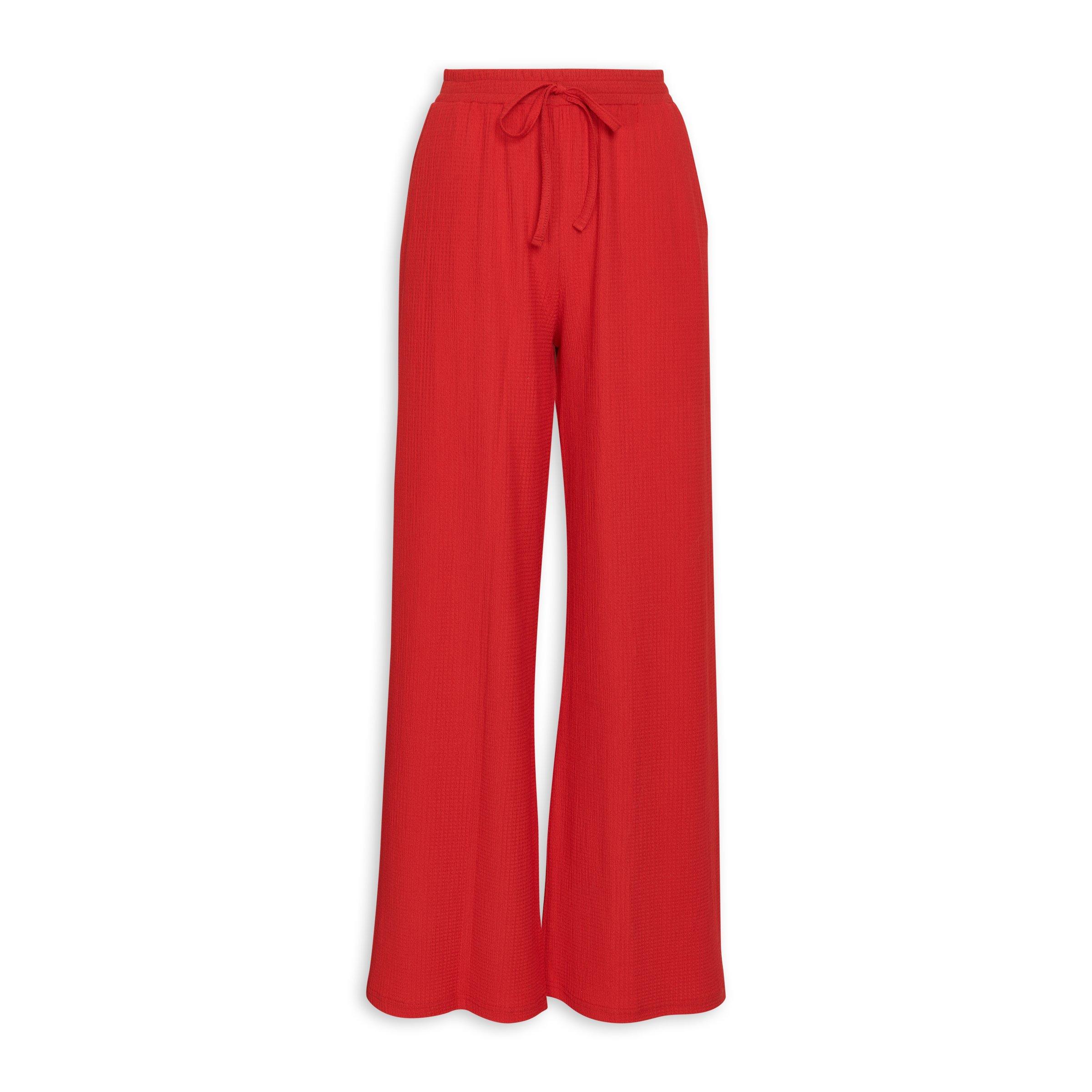 Red Wide Leg Pants with Drawstrings (3213637) | Identity