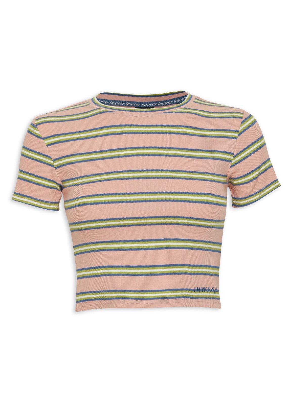 Pale Pink Striped Rib Fitted Cropped Top (3213979) | Inwear