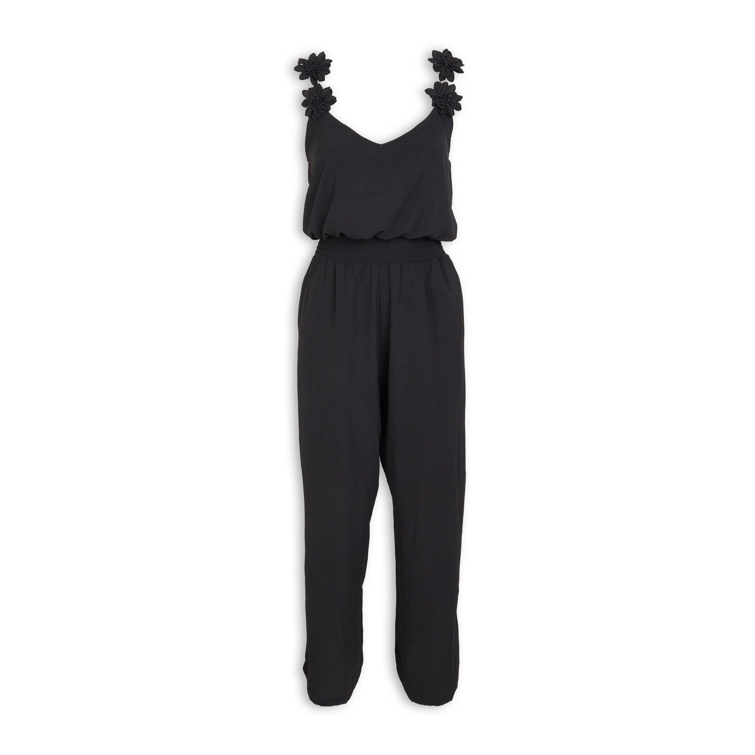 Black Flower Trim Jumpsuit (3215534) | Amber