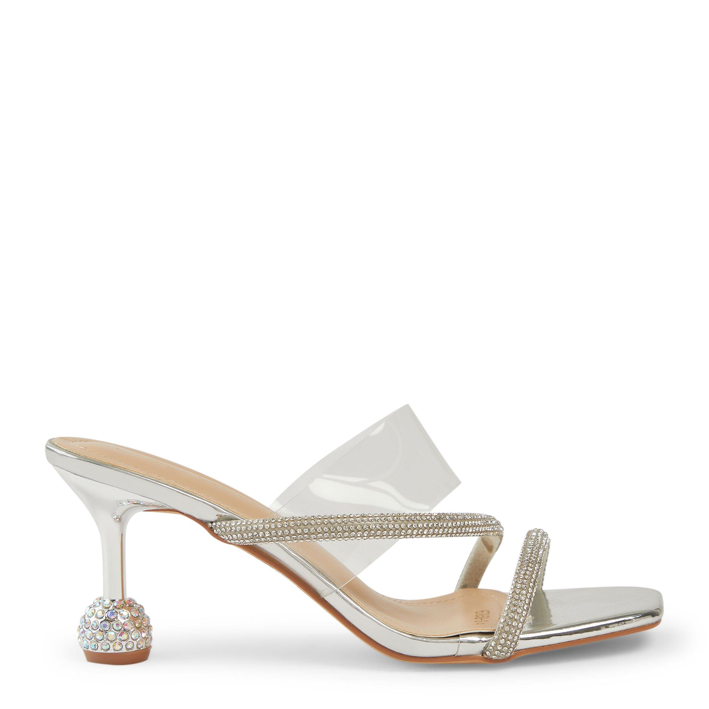 Silver Strappy Slip On Heels (3216009) | Slay Queen