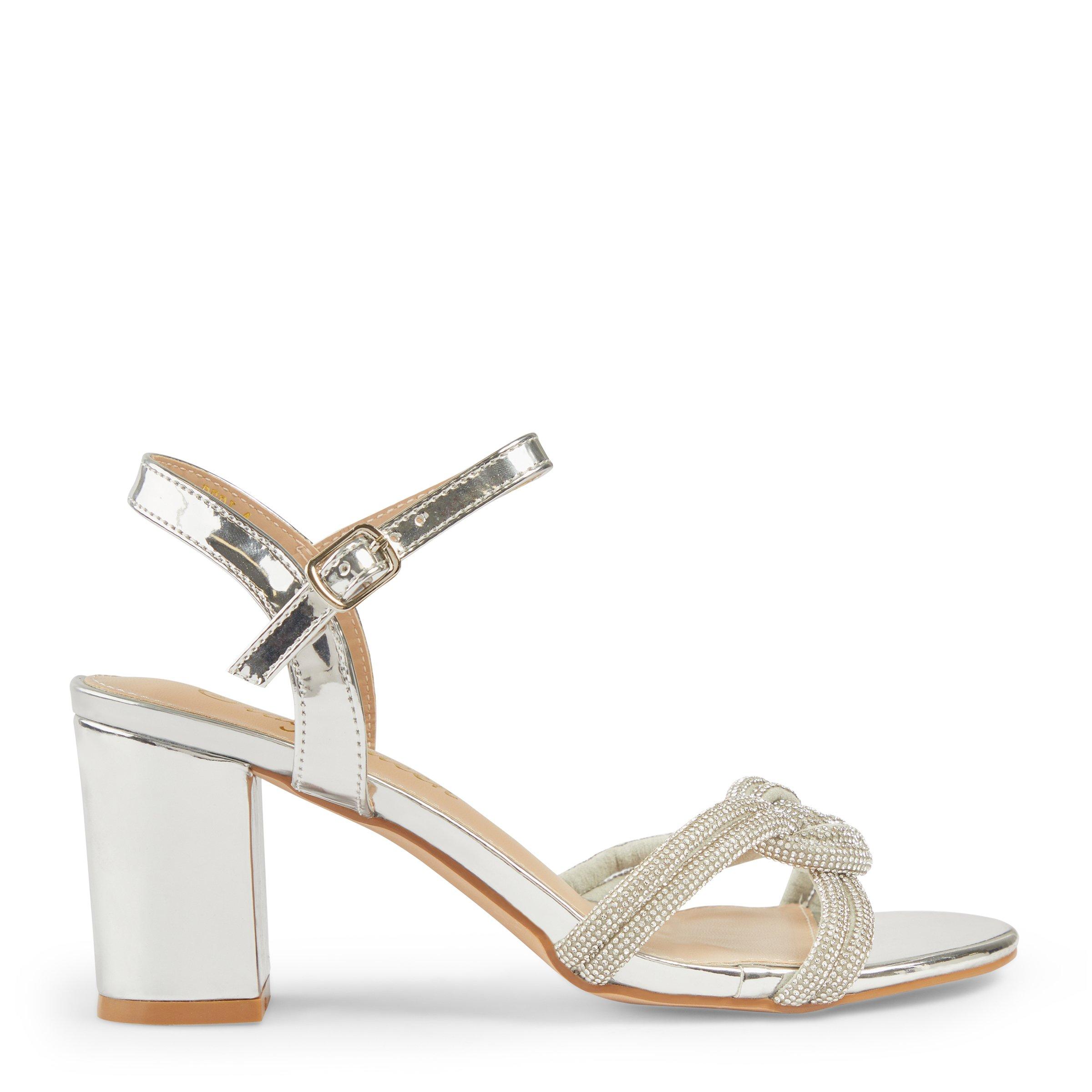 Silver Mid Block Heel Sandal (3216020) | Slay Queen