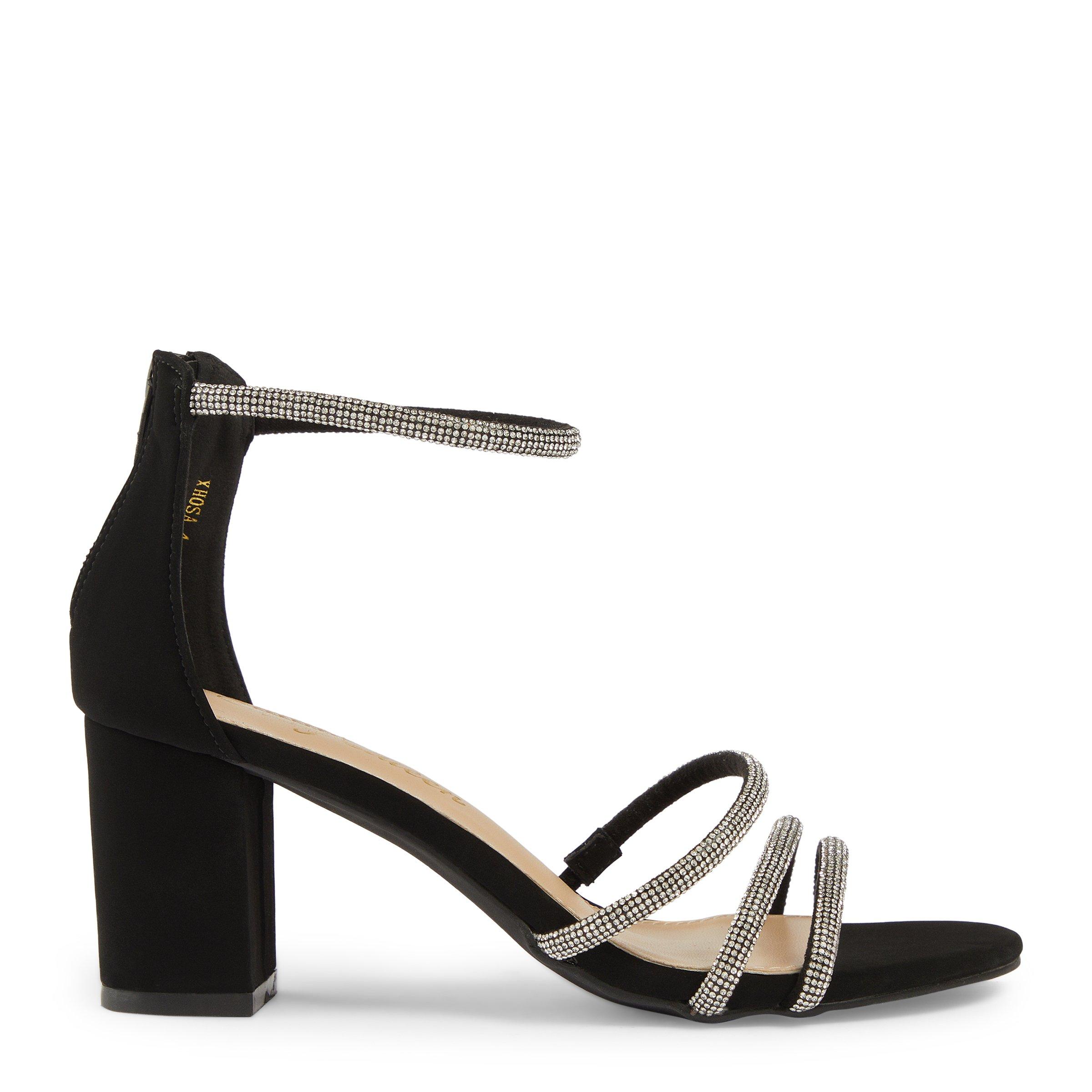 Black Nylon Low Block Heel Sandal (3216033) | Slay Queen