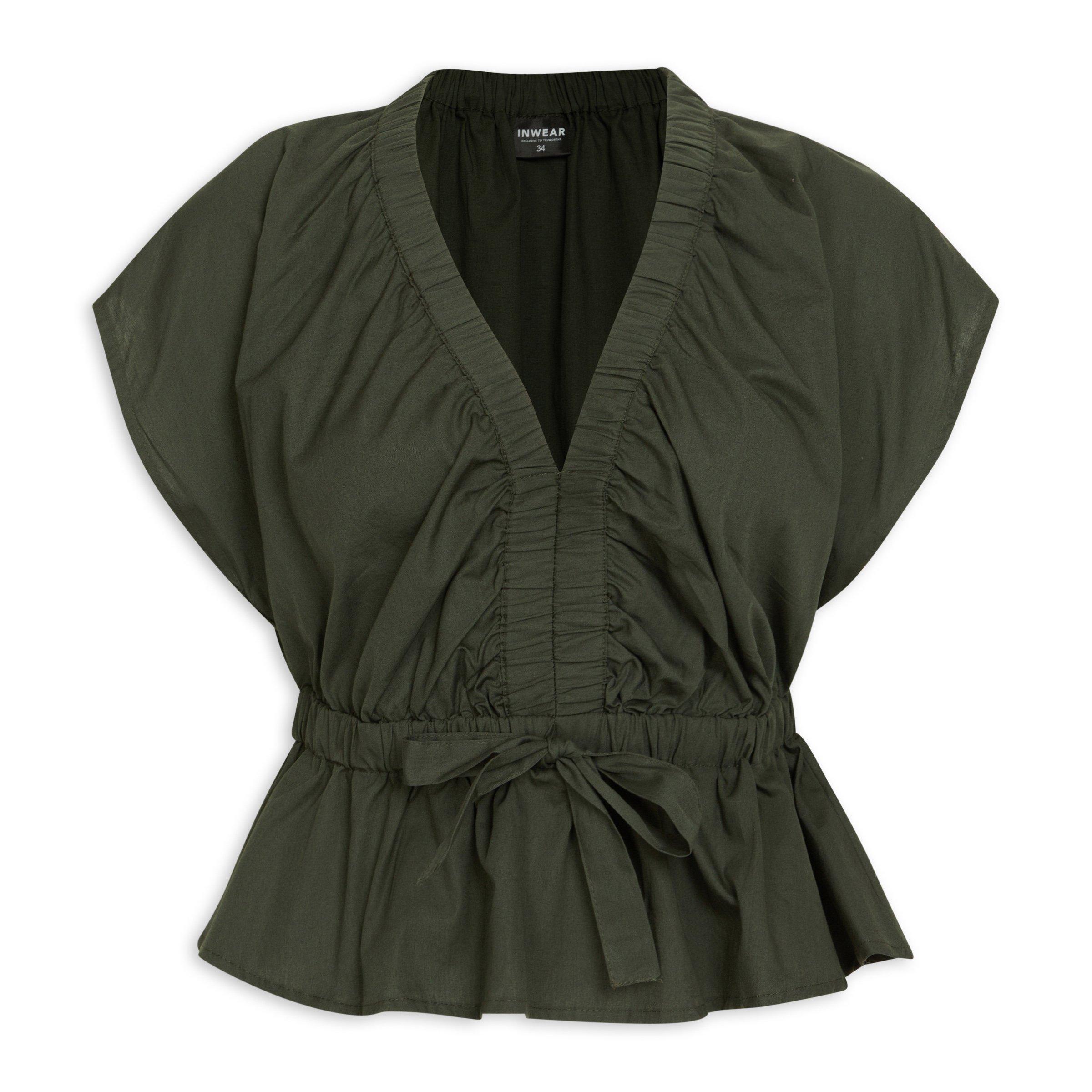 Khaki Green Ruffle Top with Waist Tie (3216875) | Inwear