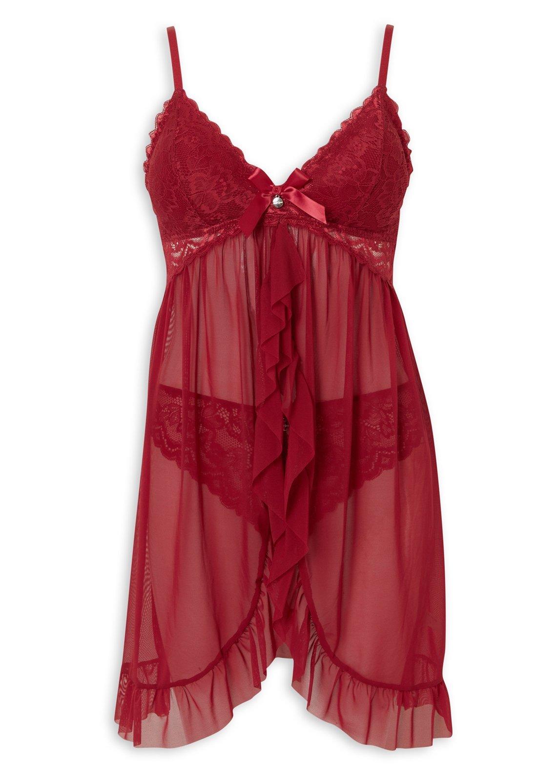 Red Lace Mesh Chemise with Bra (3217420) | Intrigue