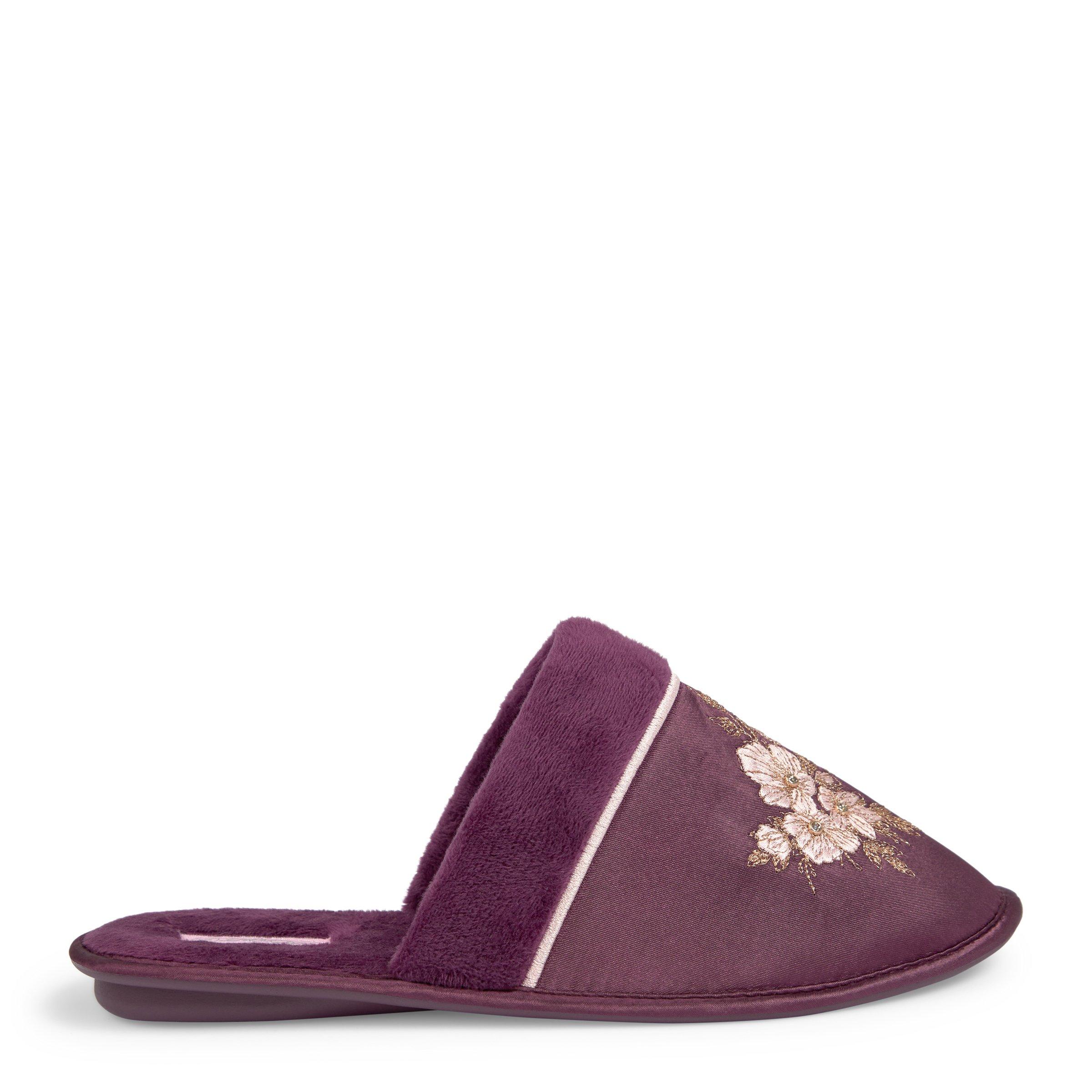 Purple Satin Embroidered Slippers (3217749) | Intrigue