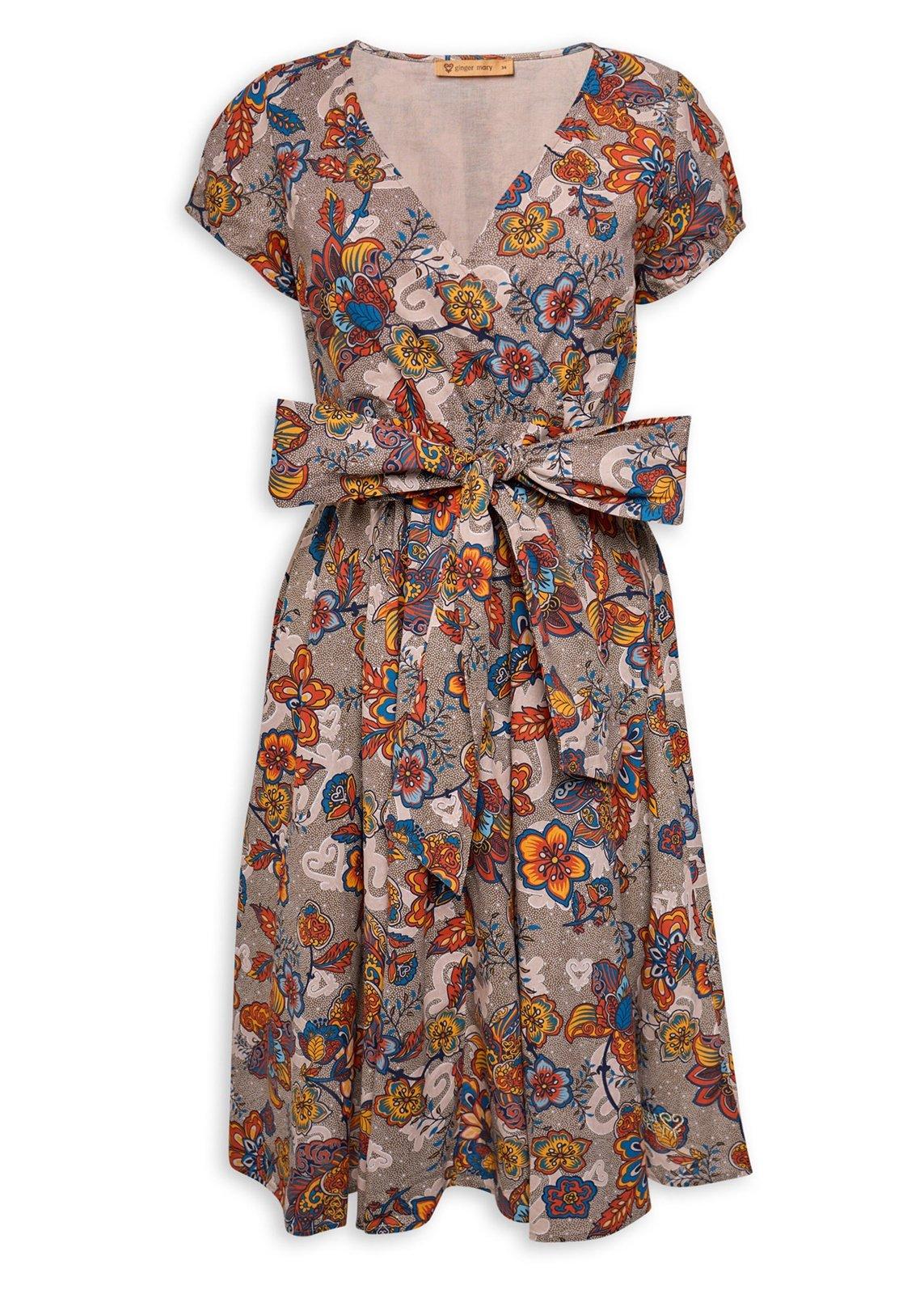 Cotton Wrap Print Midi Dress (3217801) | Ginger Mary