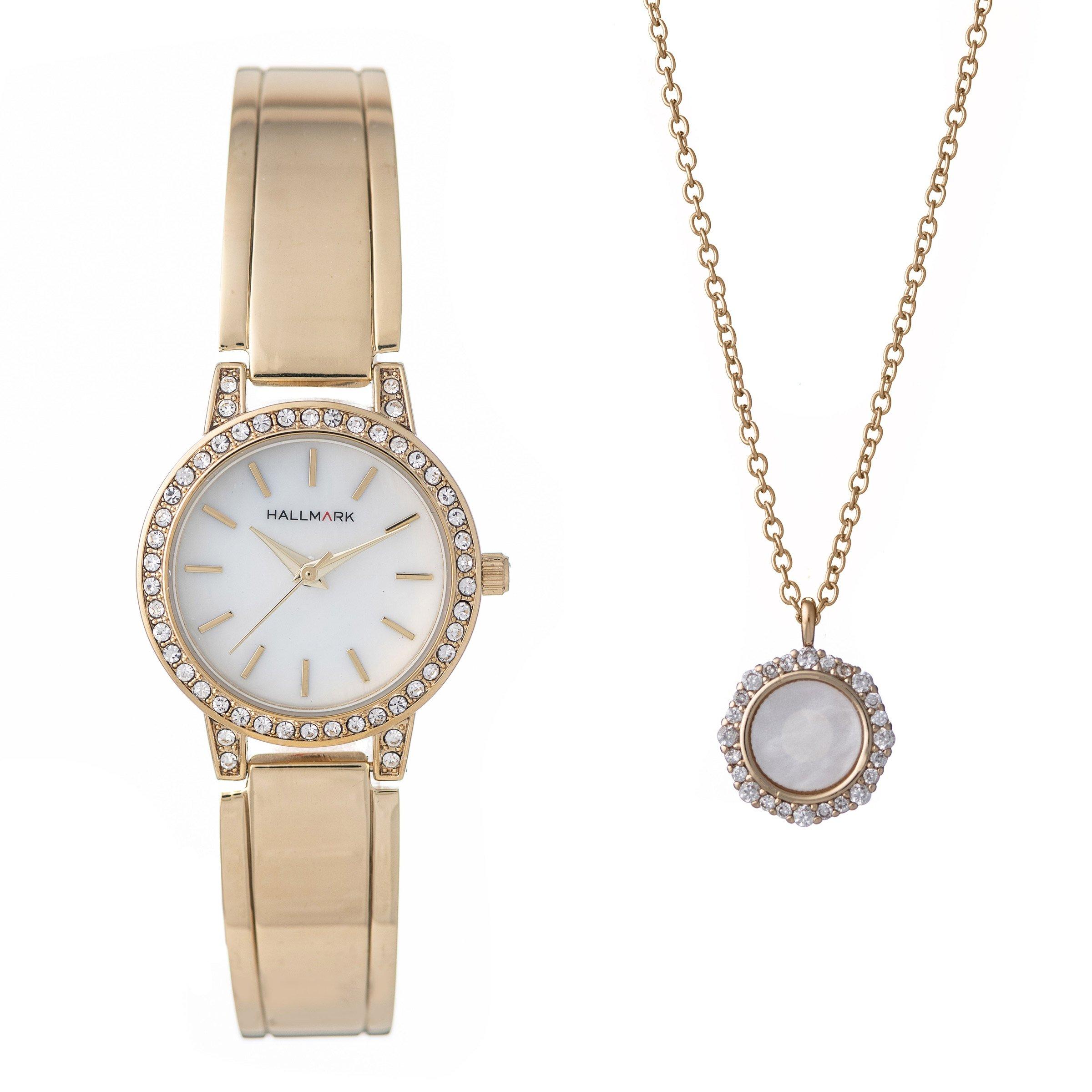 Gold Plated Bangle Watch and Pendant Set (3218015) | Hallmark