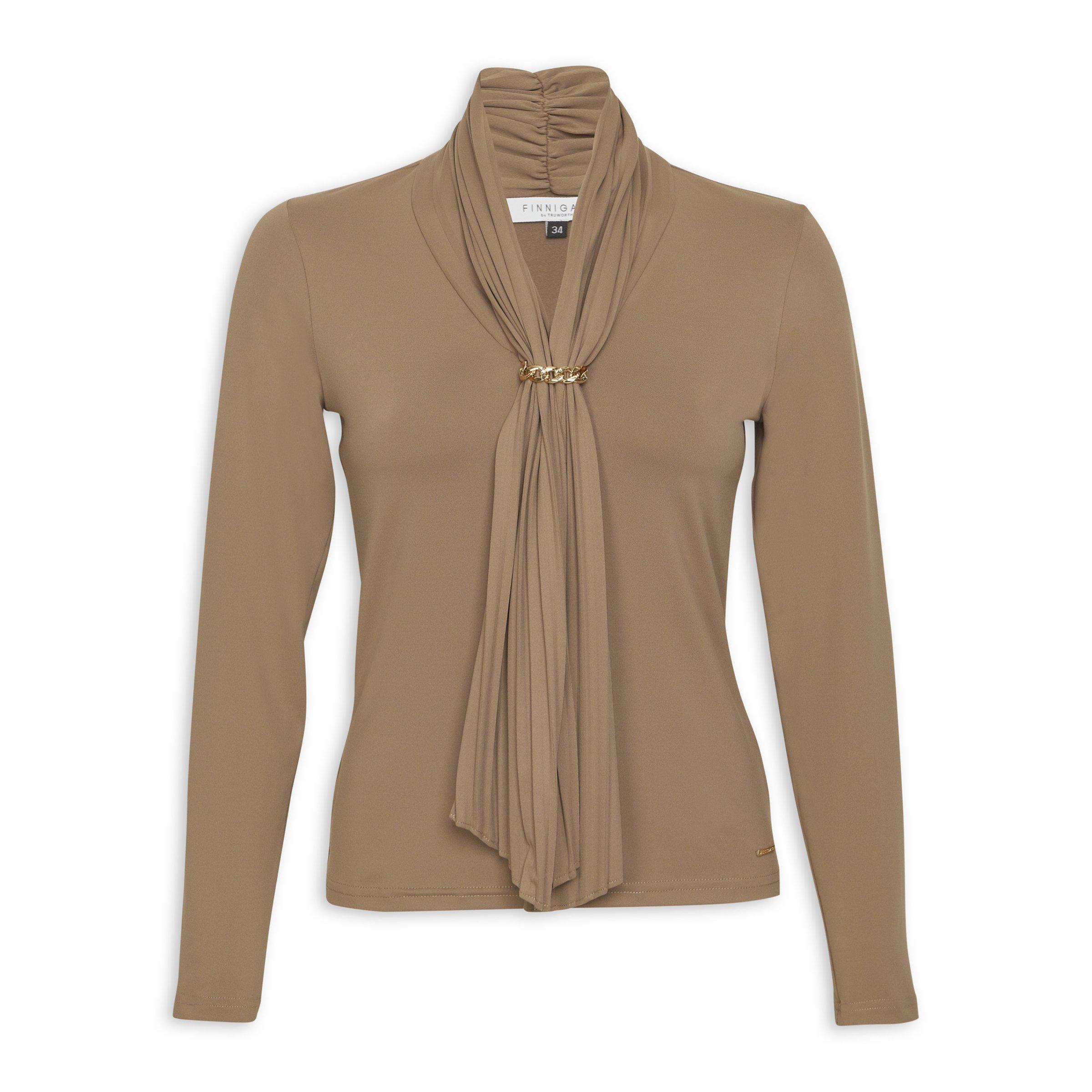 Mocha Brown Knit Top with Tie-neck (3218463) | Finnigans