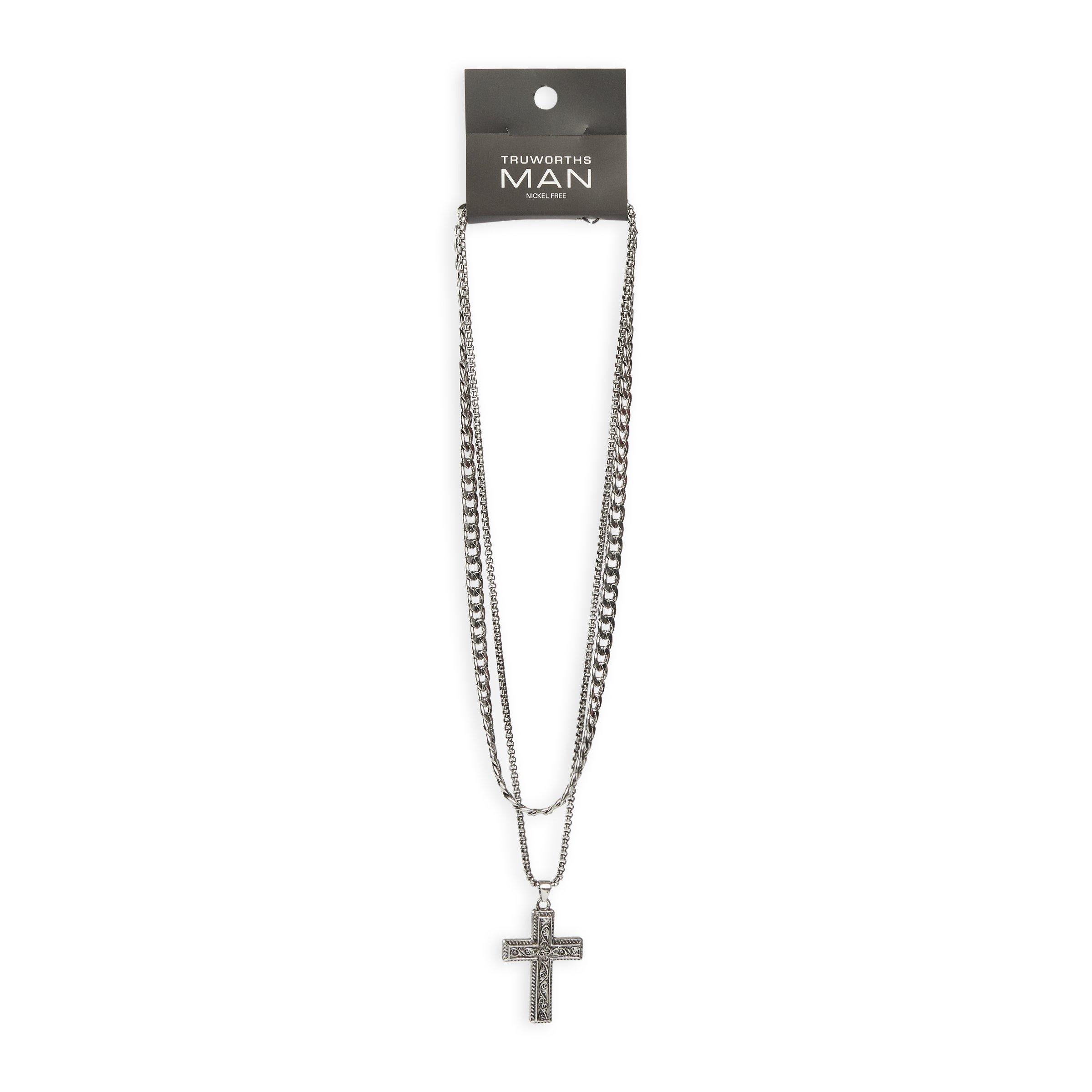 Silver Double Chain with Cross Pendant (3218978) | Truworths Man