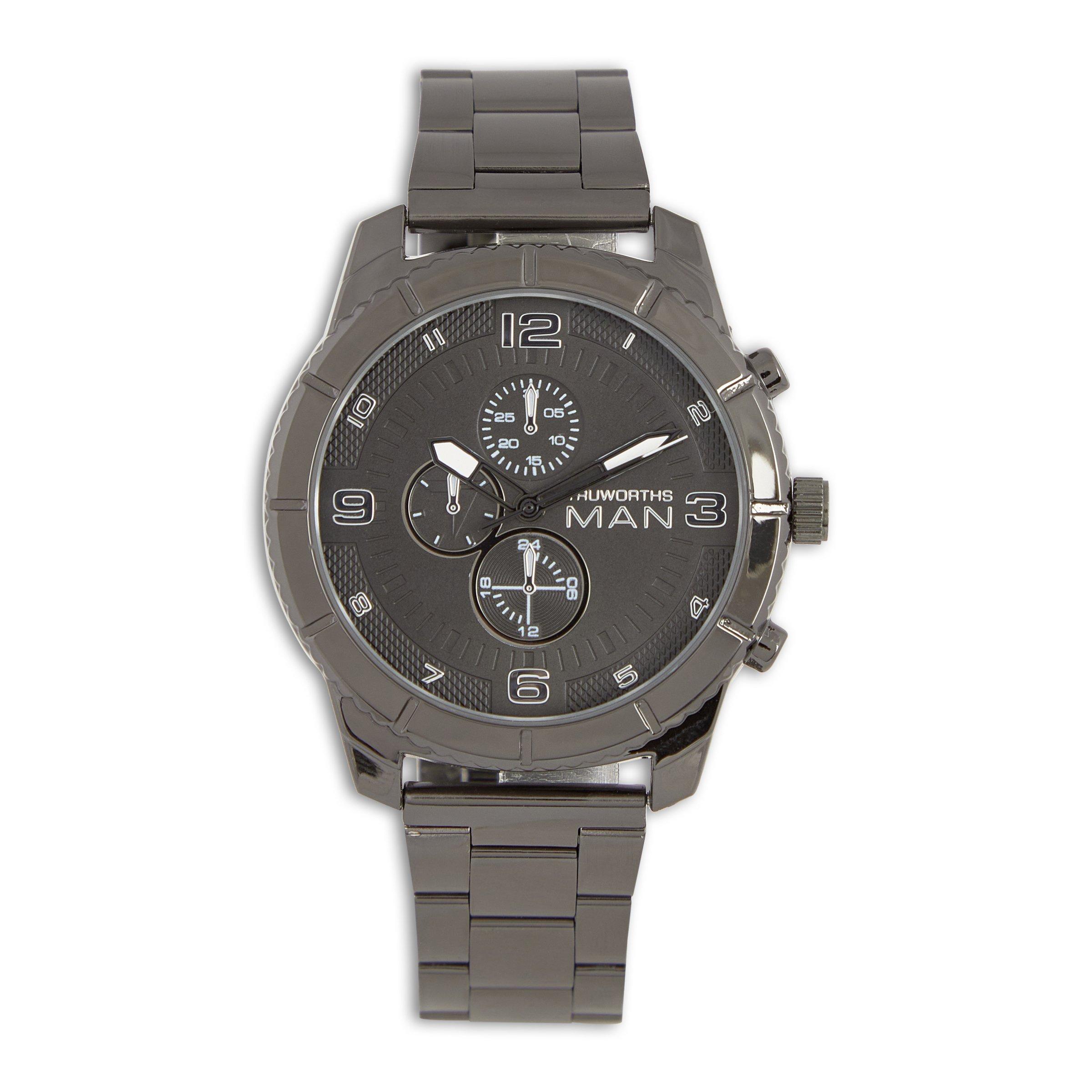 Gunmetal and Silver Metal Watch (3219632) | Truworths Man