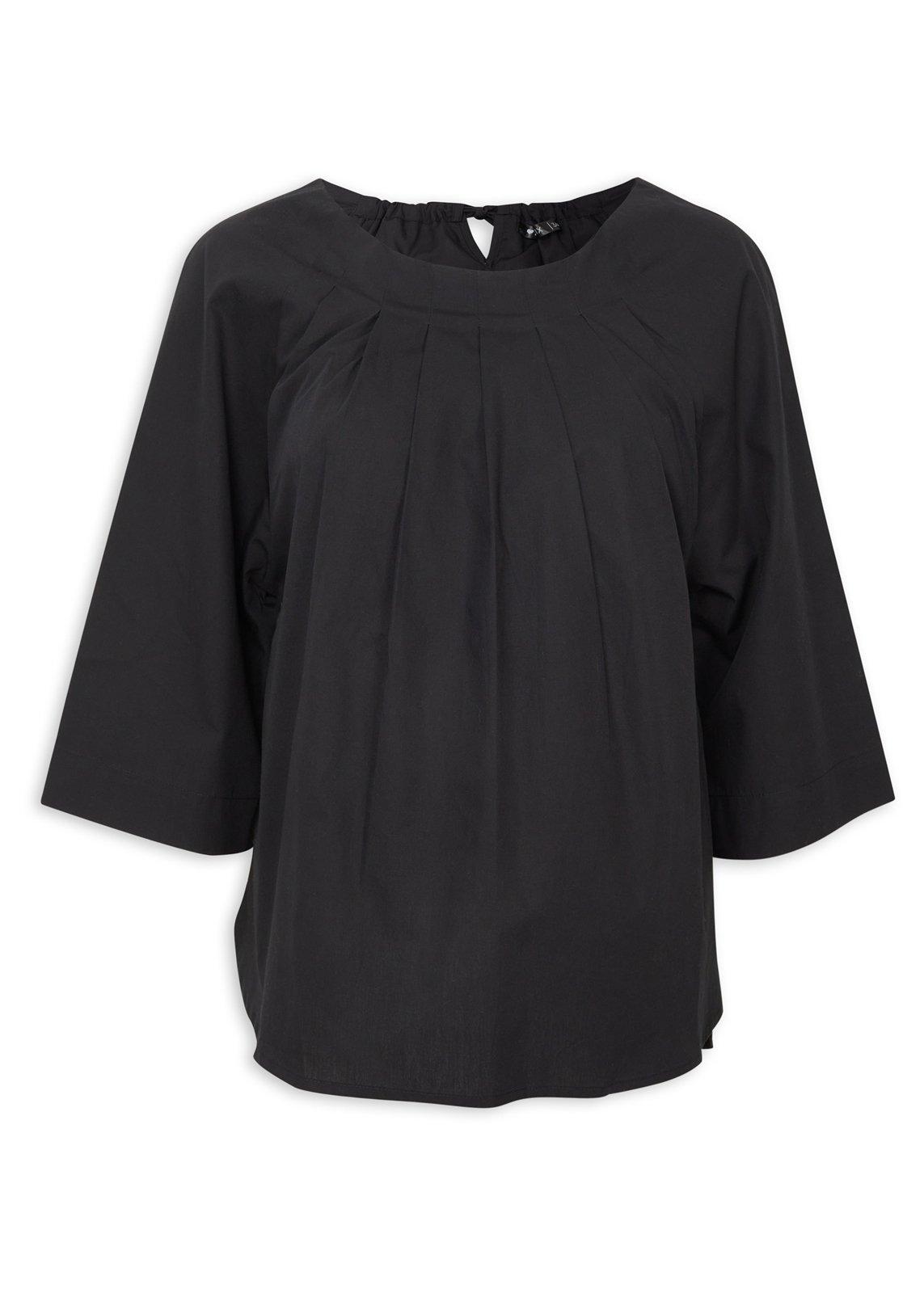 Black Woven Pleated Top (3219954) | Basix