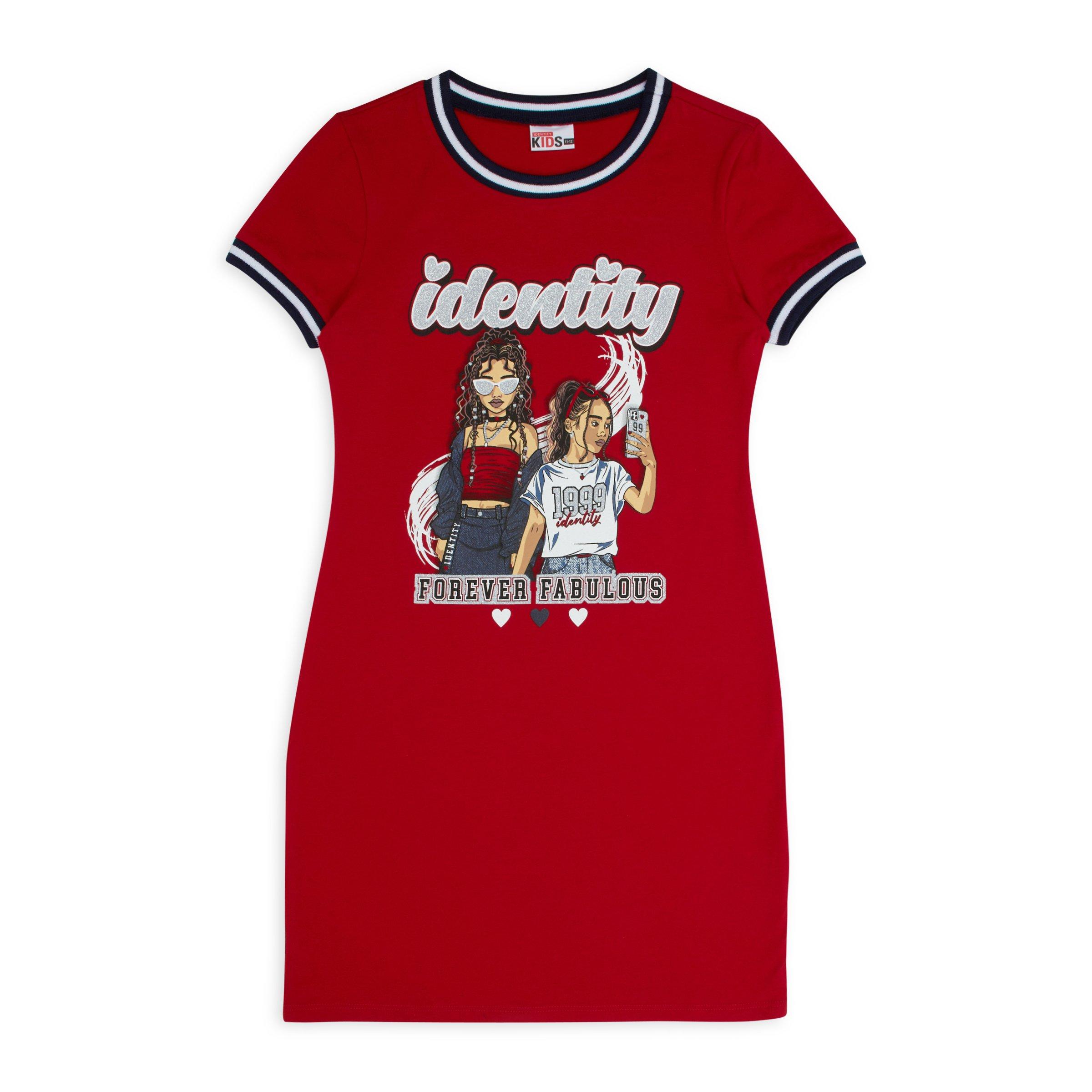 Girls Red Graphic Print Bodycon Dress (3220046) | Identity