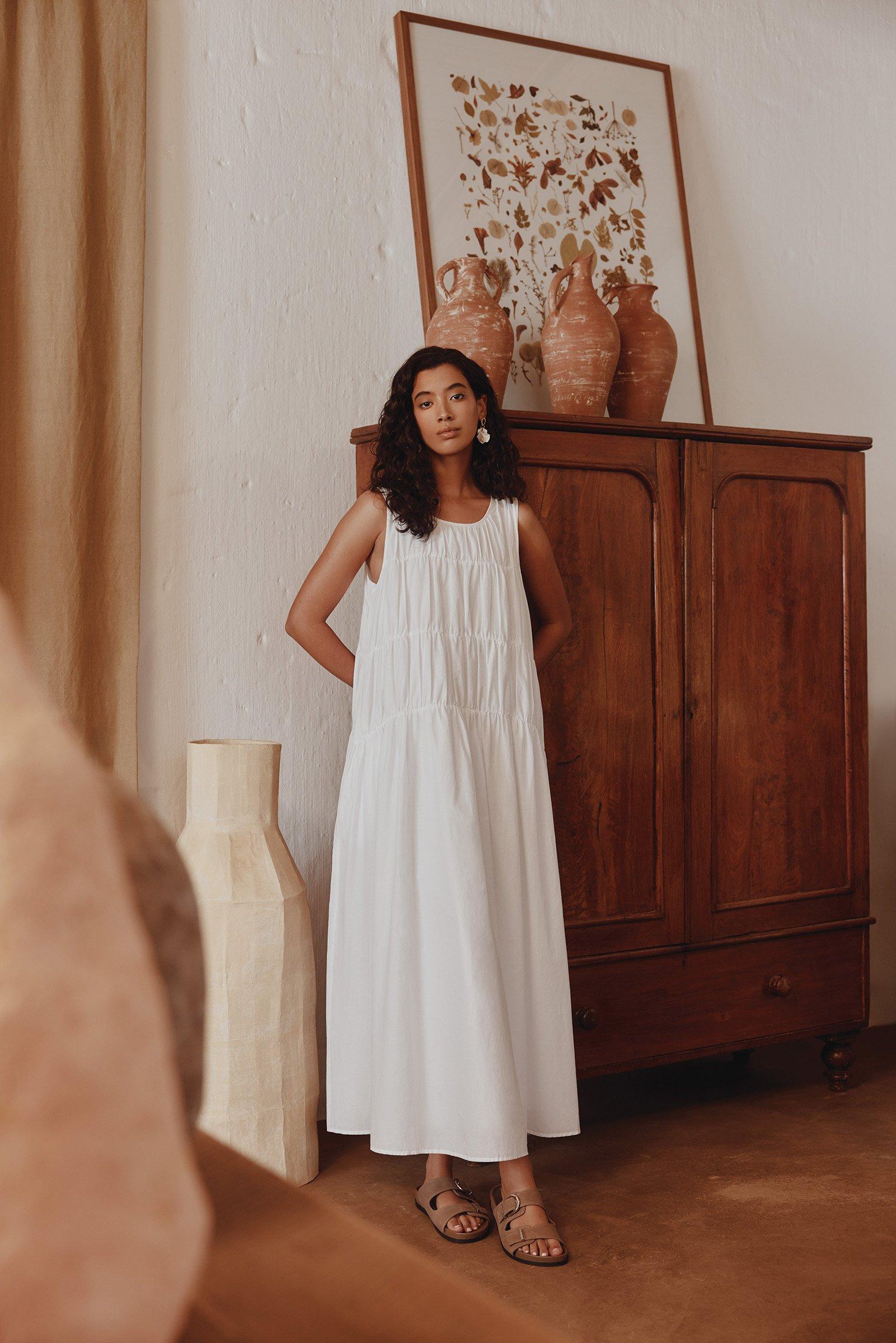 White Sleeveless Voile Maxi Dress (3220153) | Earthaddict
