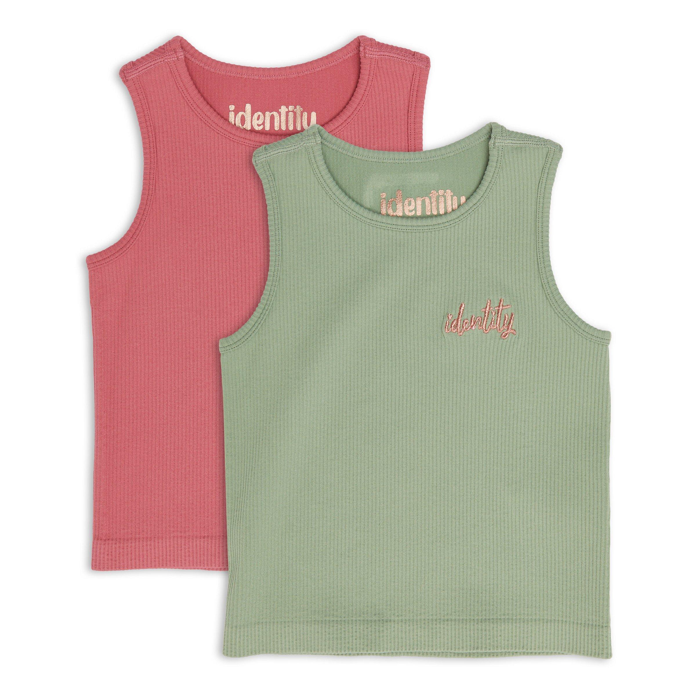 Kid Girls 2-pack Green and Pink Seamless Vest Tops (3220374) | Identity