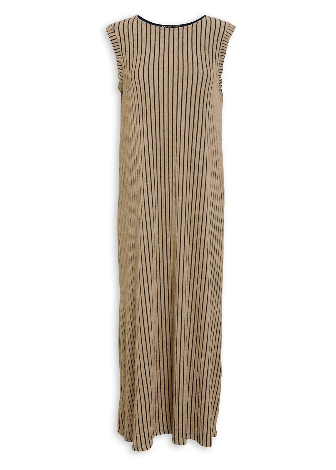 Brown Stripe Textured Column Dress (3220405) | Basix