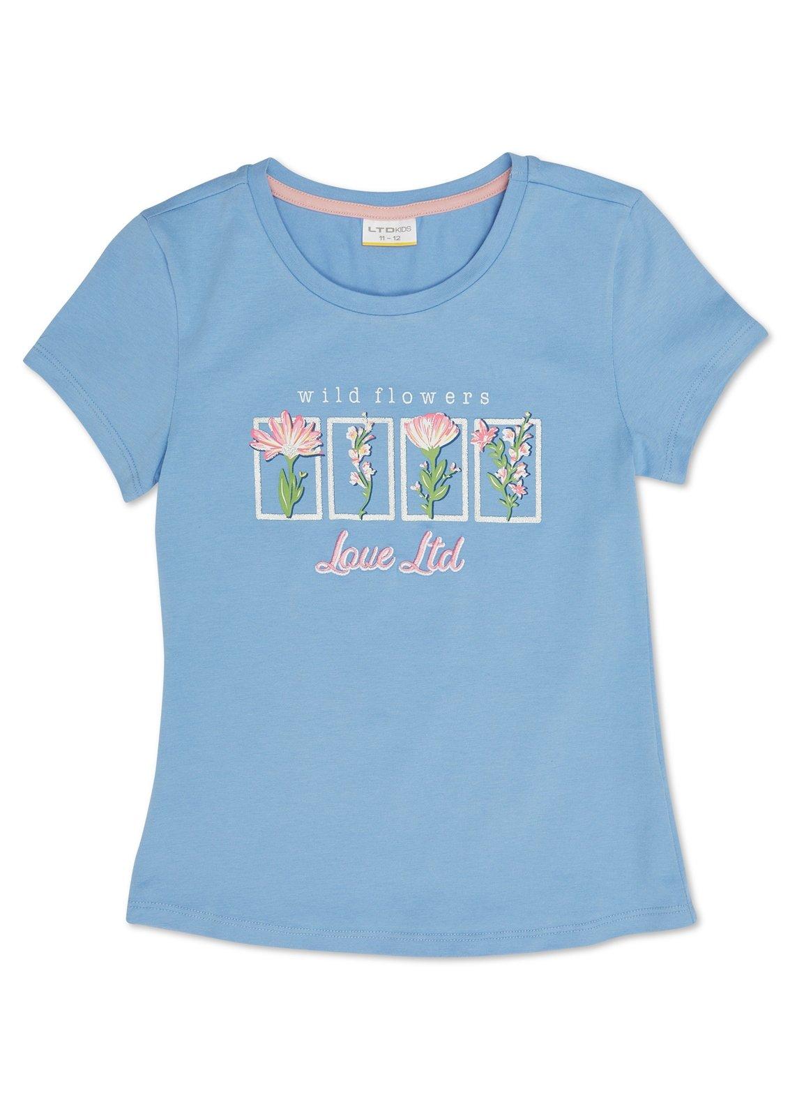 Girls Blue Flowers Graphic T-shirt (3220576) | LTD Kids