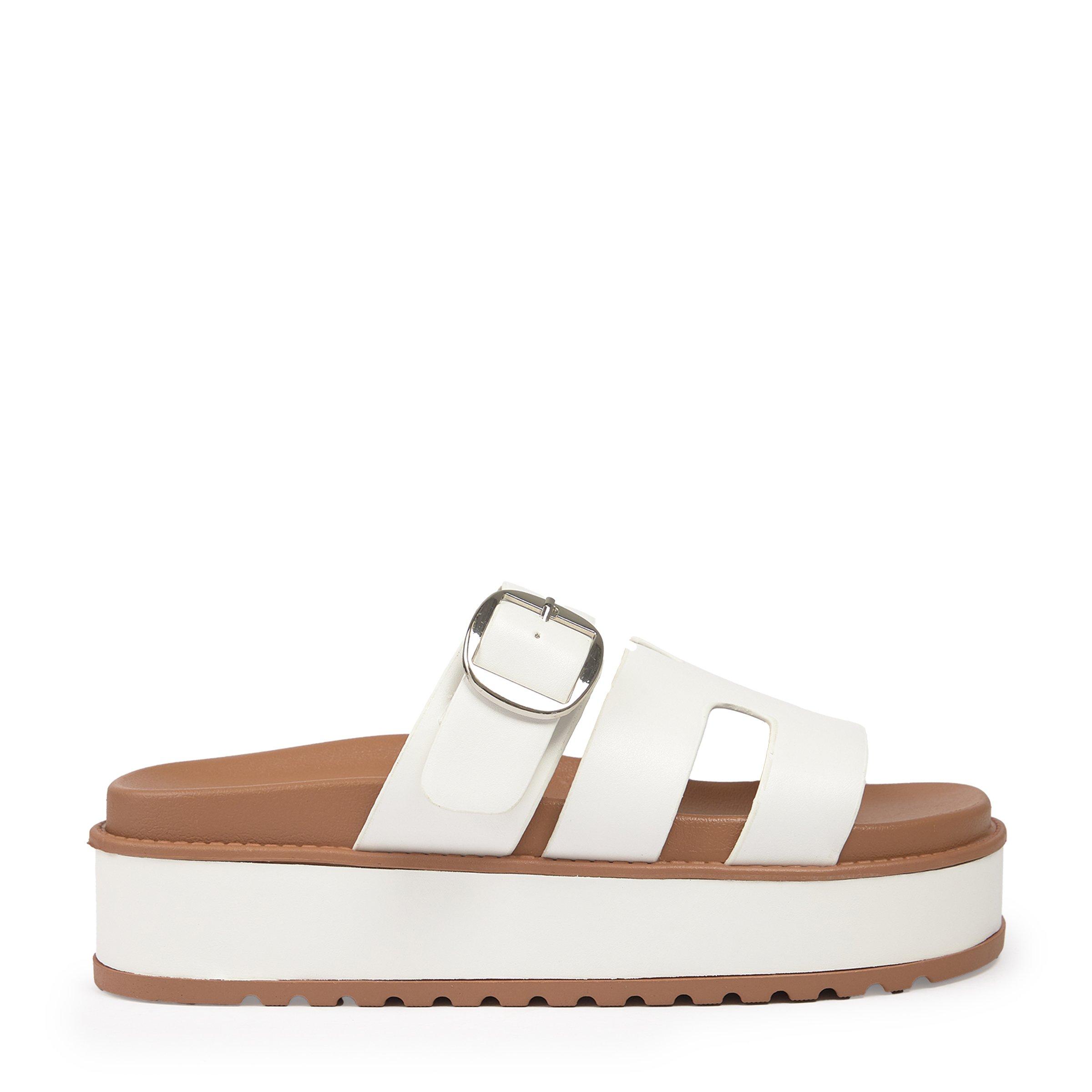 White and Tan Platform Mule Sandals (3220676) | Identity