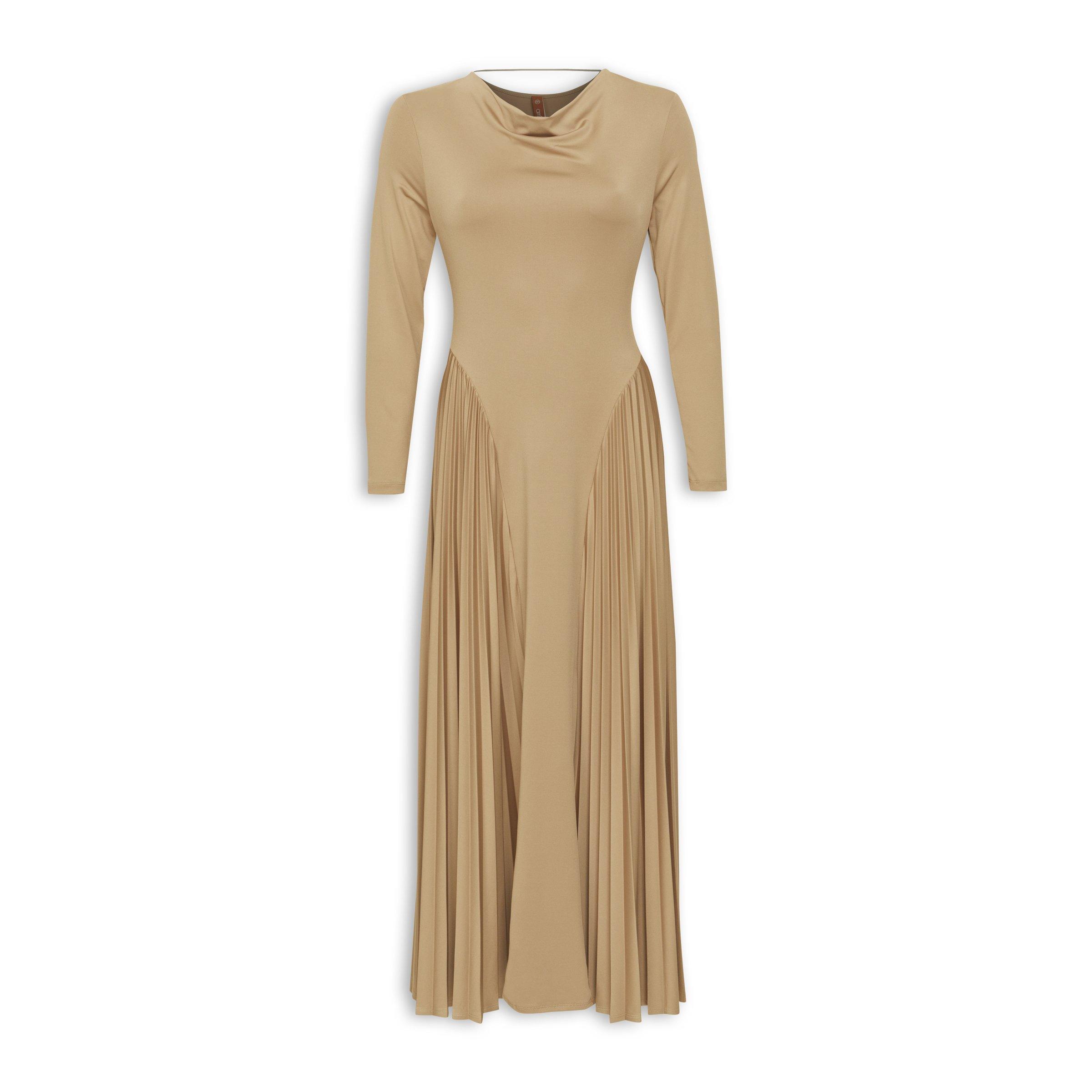 Camel Pleated Cowl Dress (3220766) | Amber