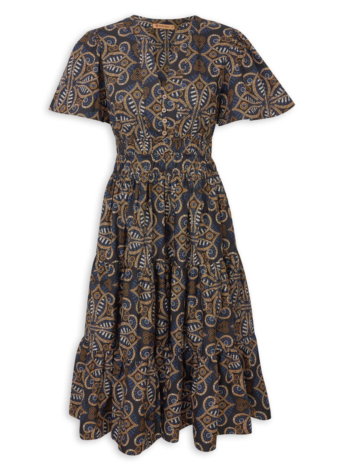 Blue Multi Print Tiered Dress (3220865) | Ginger Mary