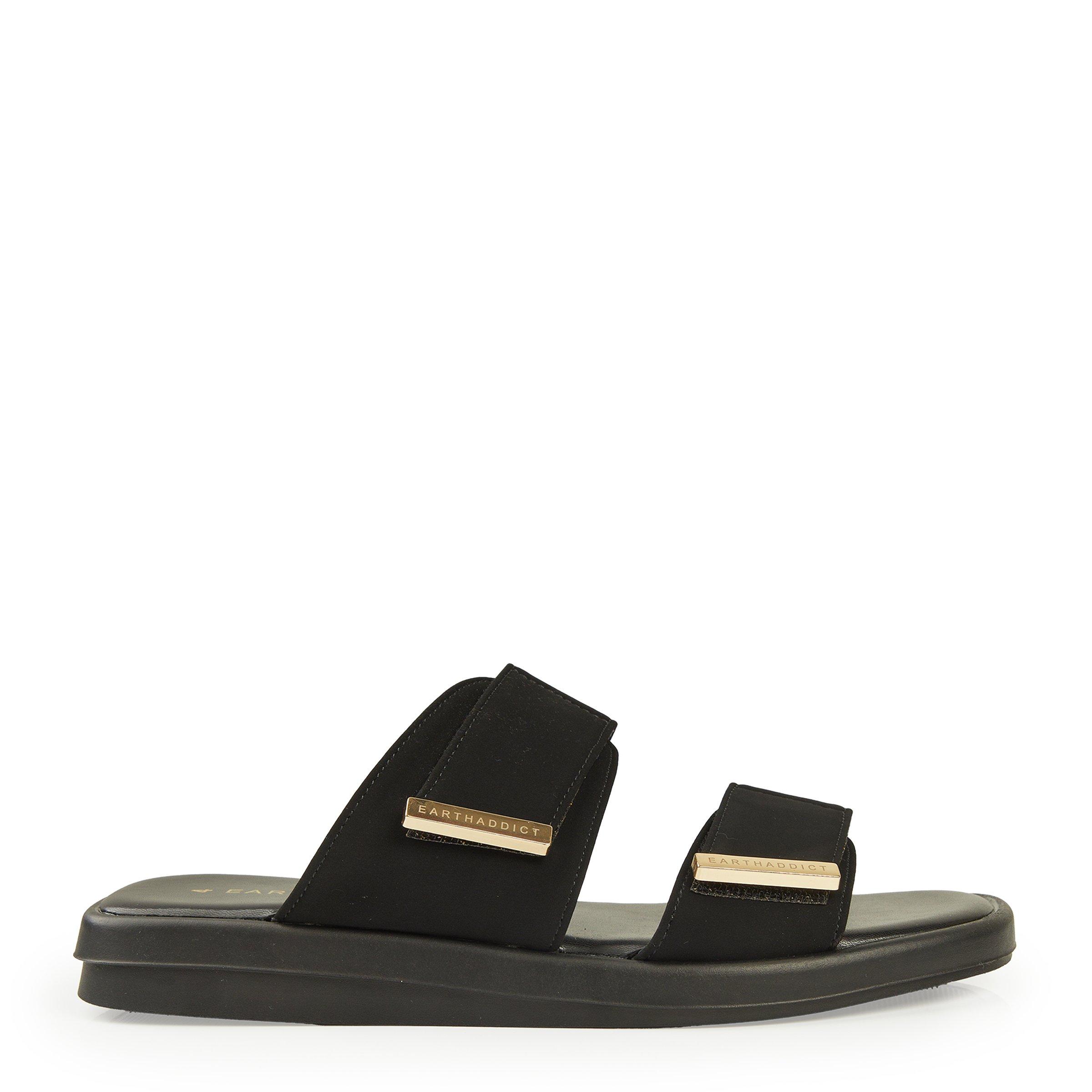 Black Double Strap Wedge Sandals (3221313) | Earthaddict