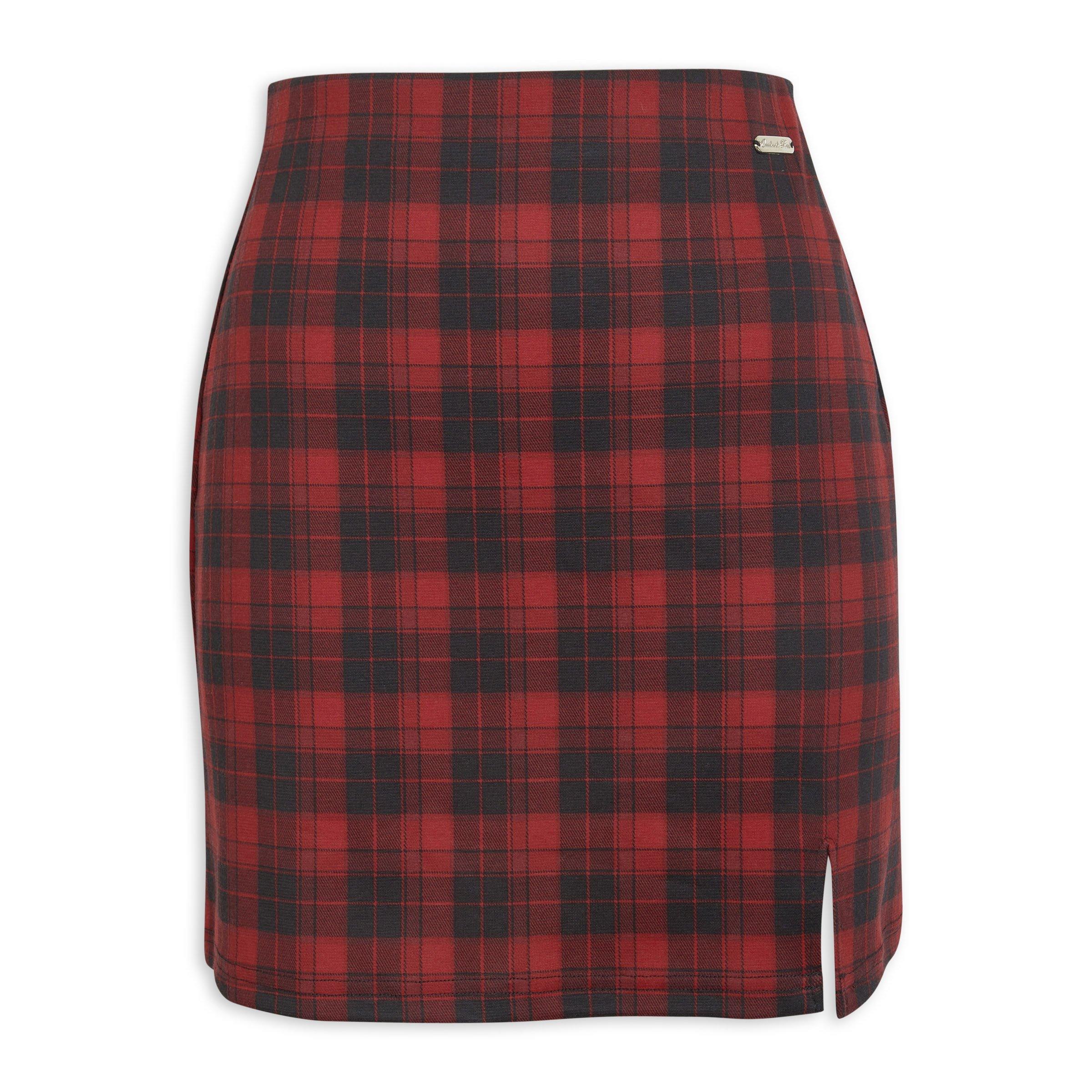 Red Check Skirt with Slit (3221470) | OUTBACK RED