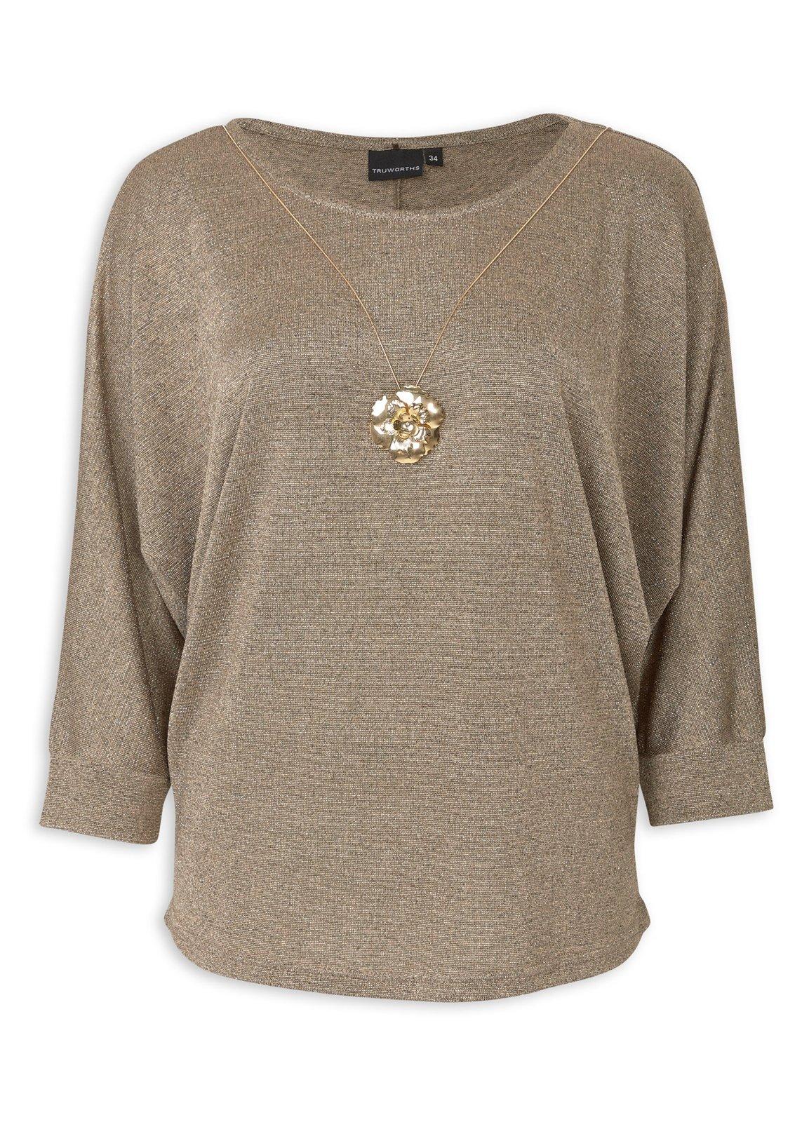 Brown Glitter Knit Dolman Top (3221702) | Truworths