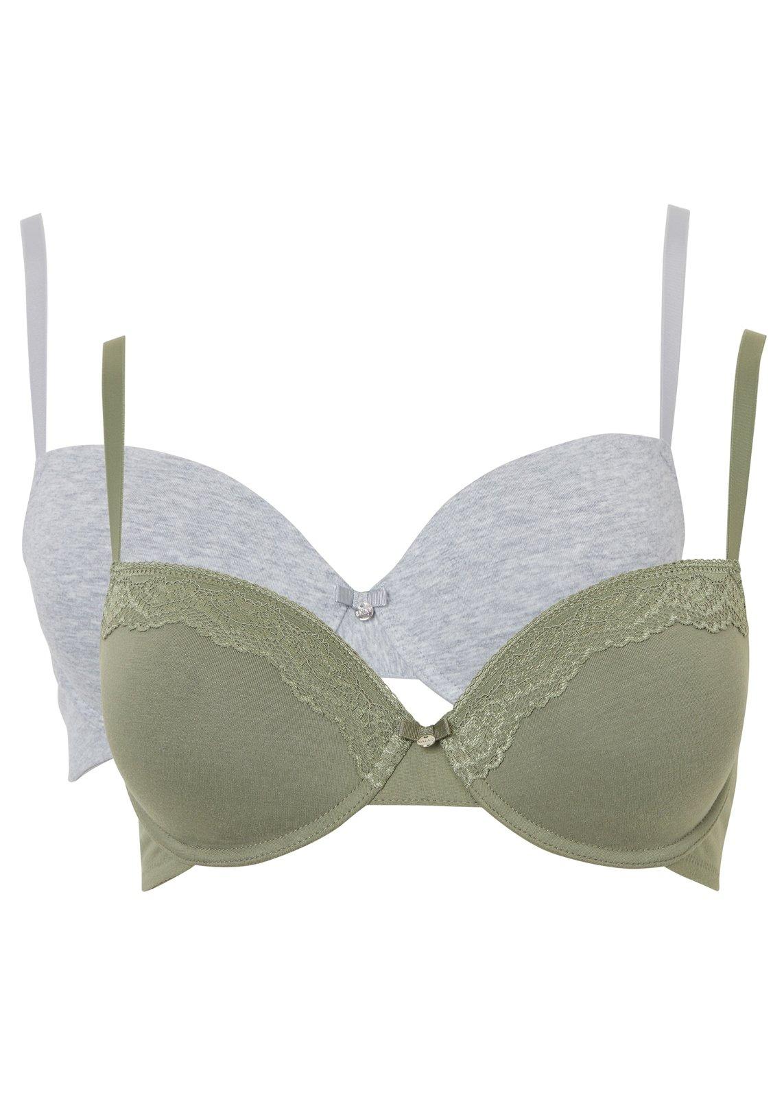 2-pack Green and Grey Lace Trim Bras (3221765) | Skiny