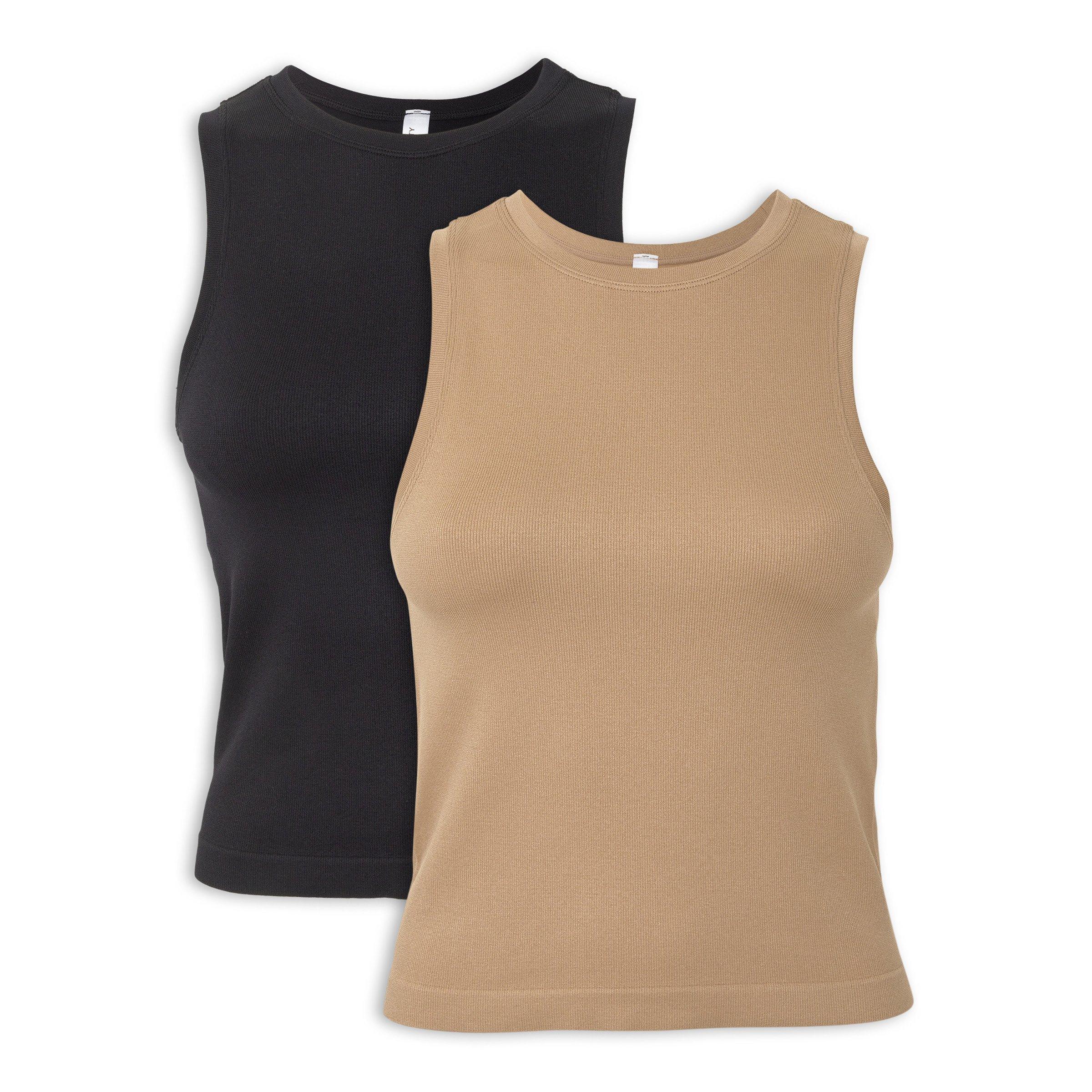 Tan and Black Seamless 2-pack Vest Tops (3221855) | Identity