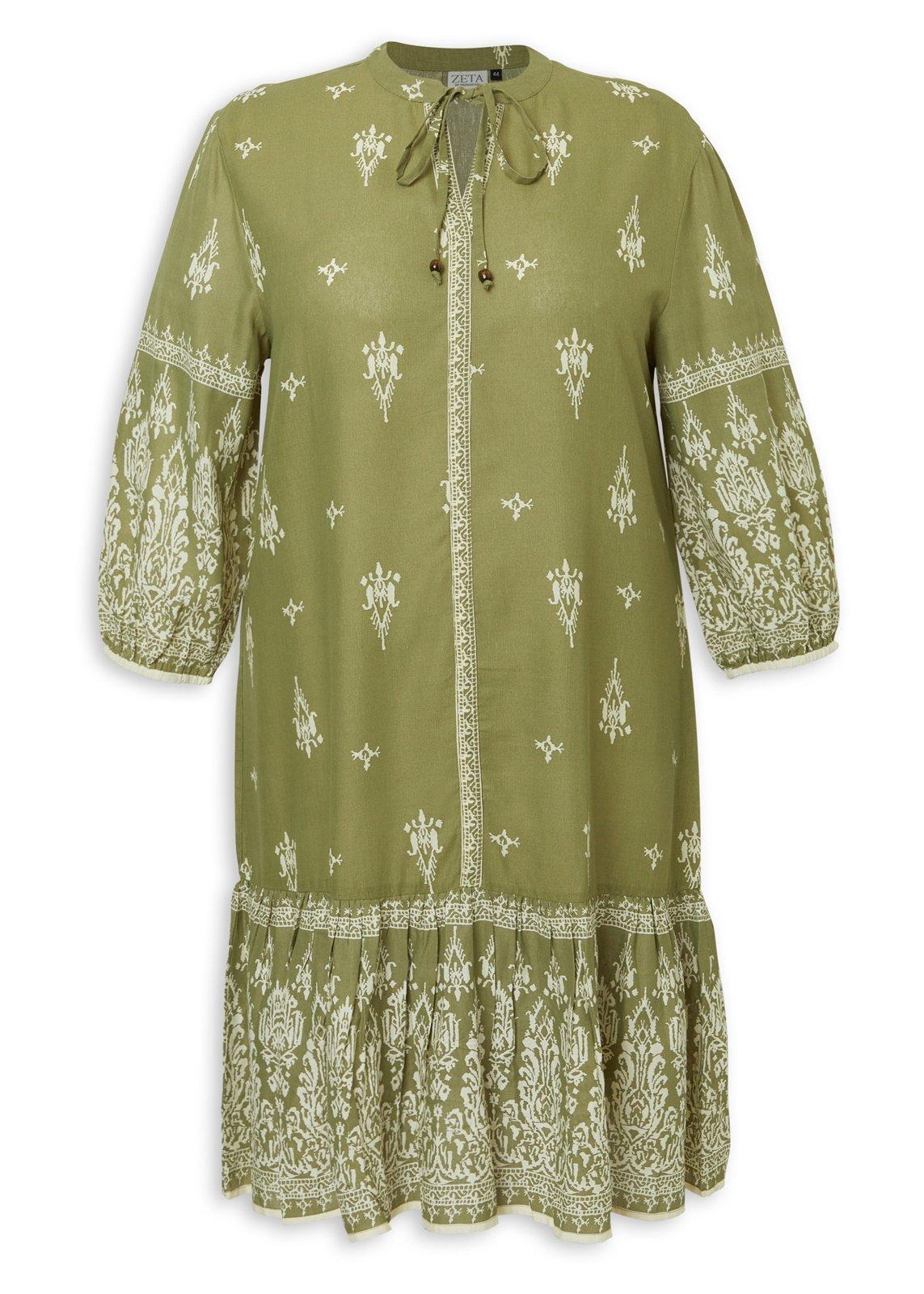 Green Linen Tiered Plus Size Dress (3221971) | Zeta