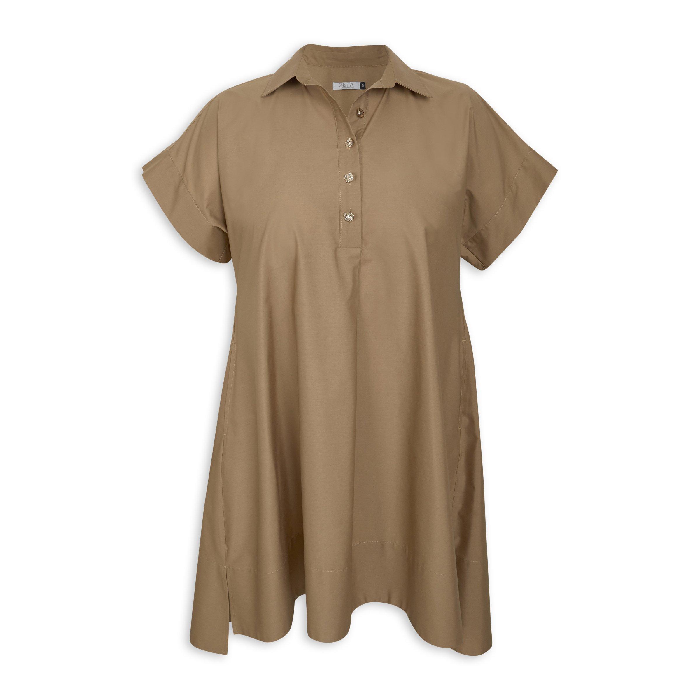 Tan Plus Size Trapeze Shirtdress (3222046) | Zeta