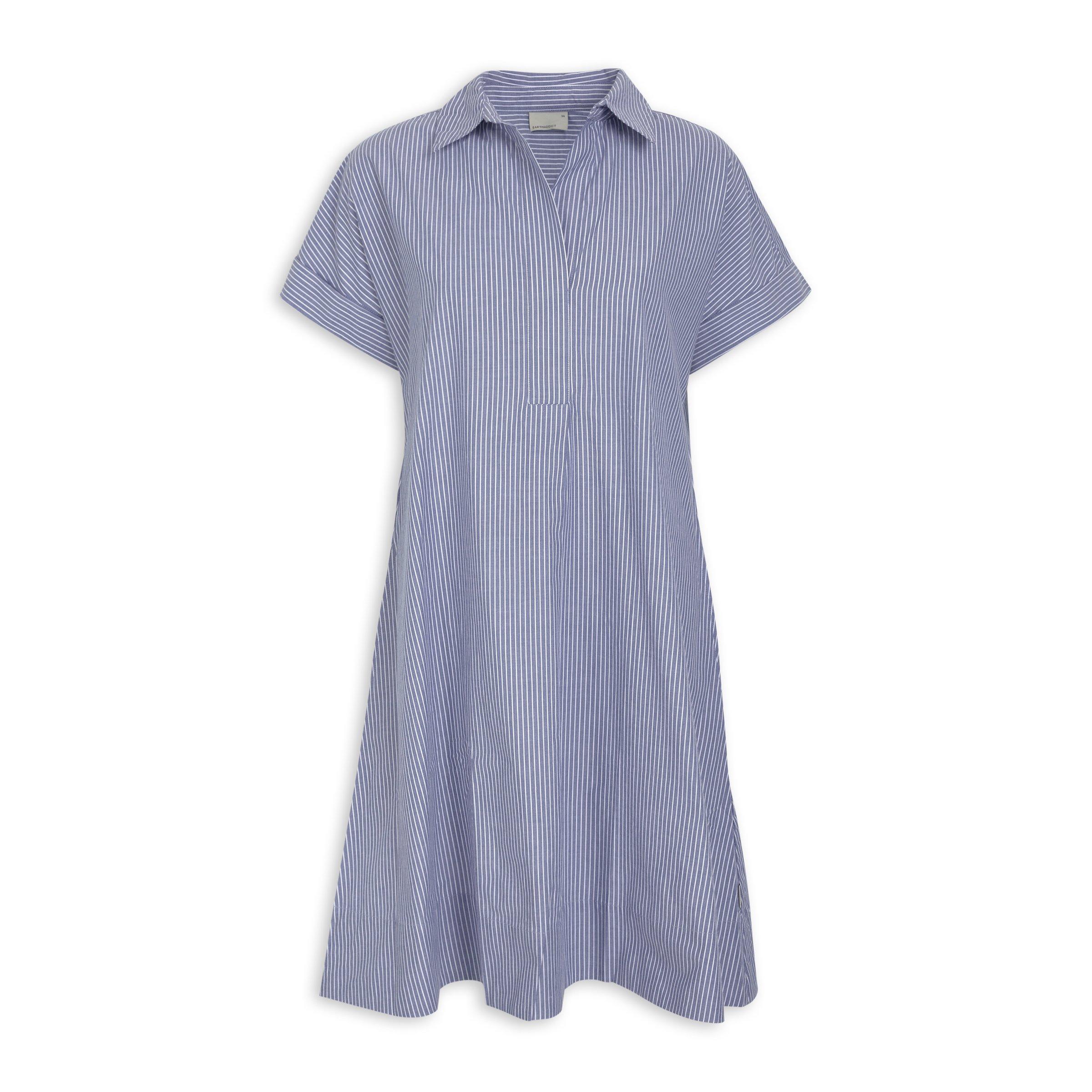 Blue Stripe Cotton Trapeze Dress (3222190) | Earthaddict