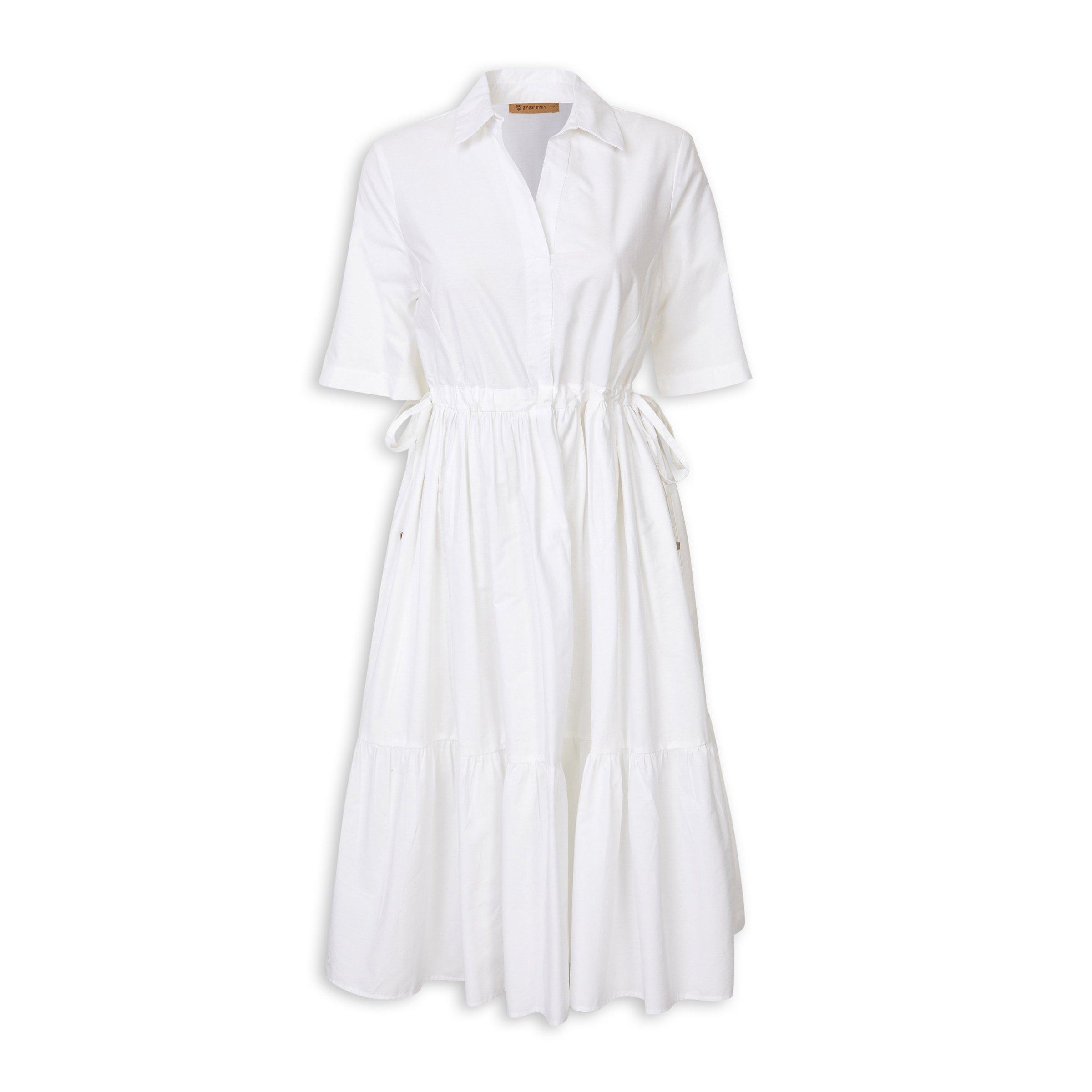 White Waisted Drawcord Dress (3222248) | Ginger Mary