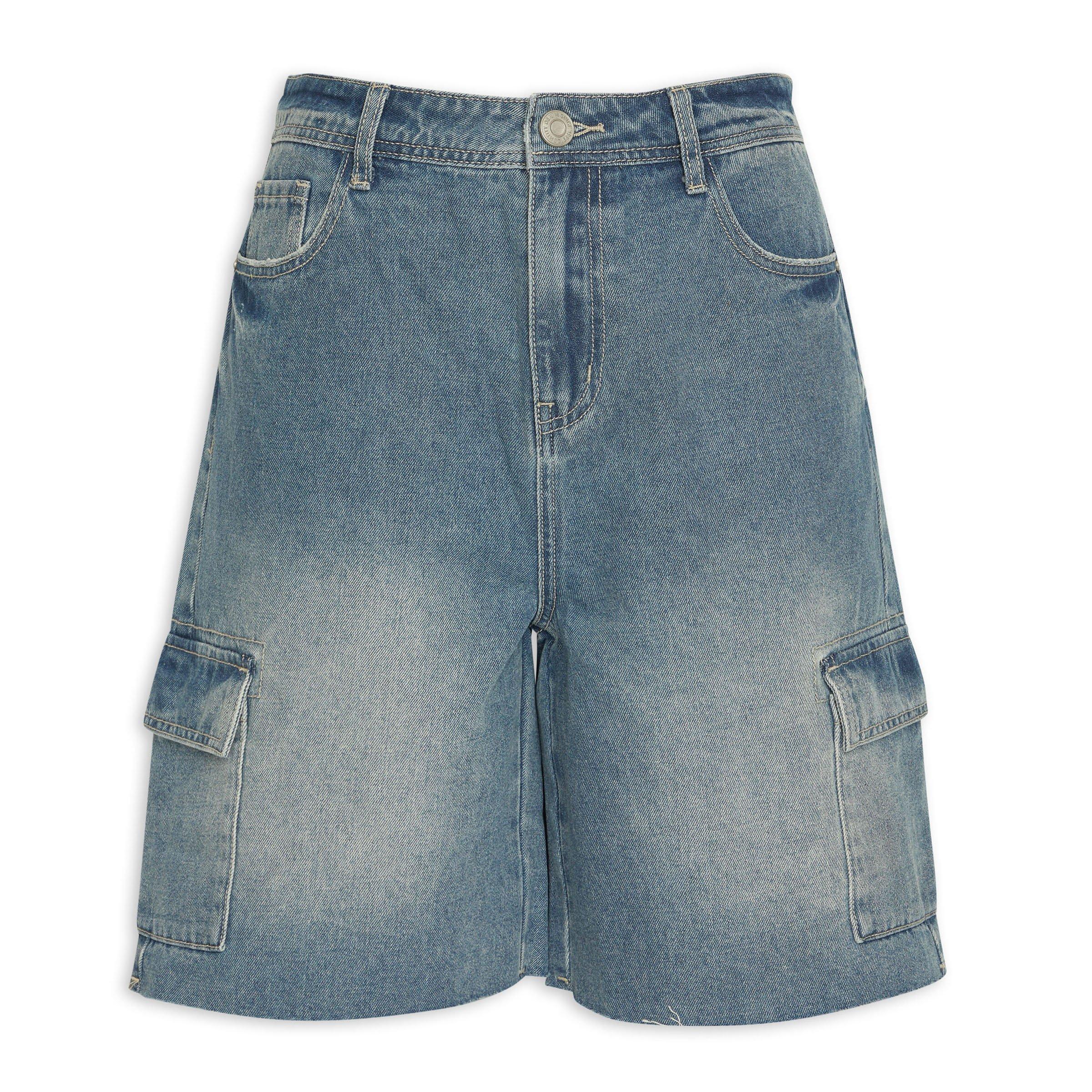 Blue Mid Wash Wide Leg Denim Shorts (3223523) | Identity