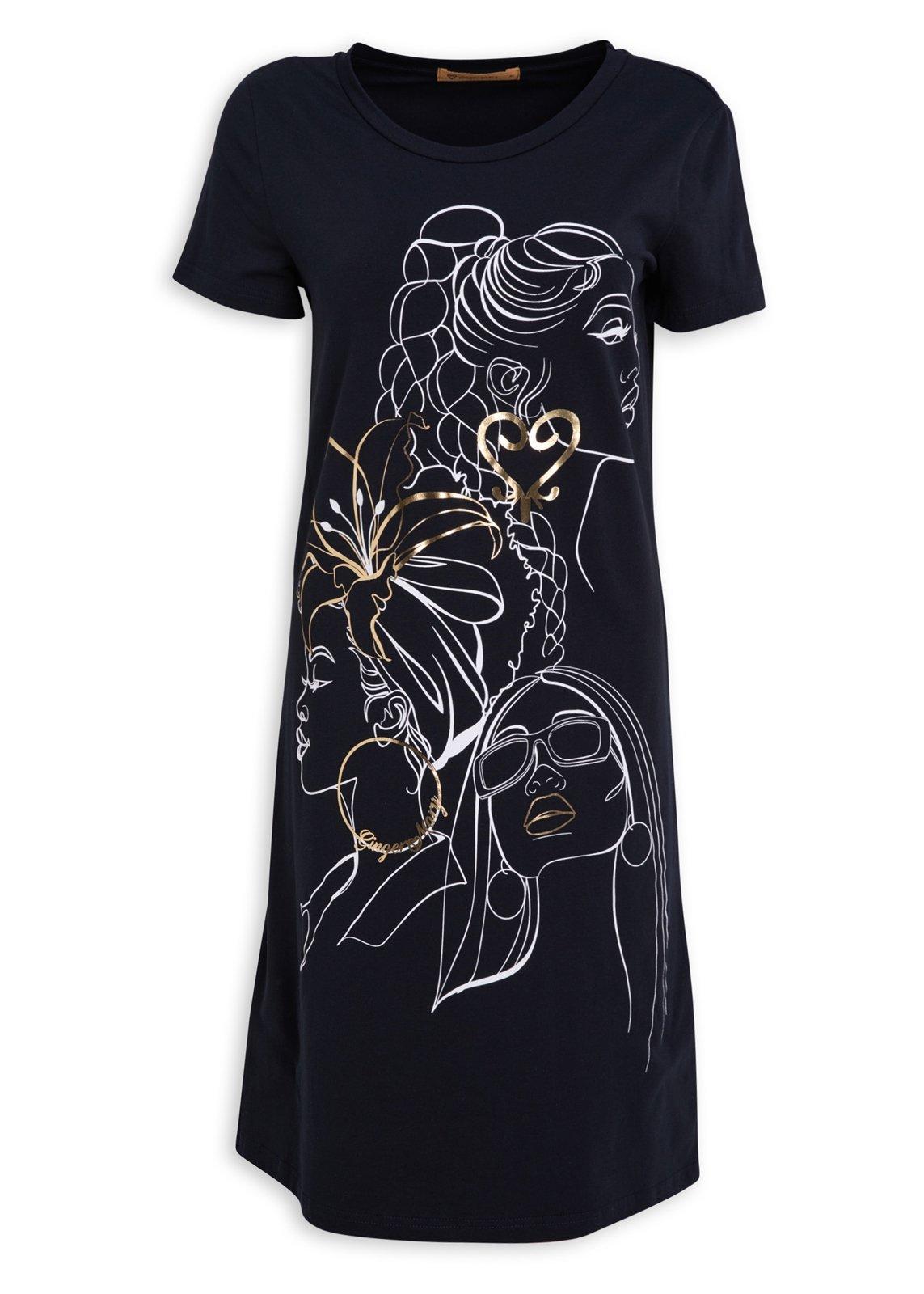 Navy and Gold Foil Print T-shirt Dress (3223614) | Ginger Mary