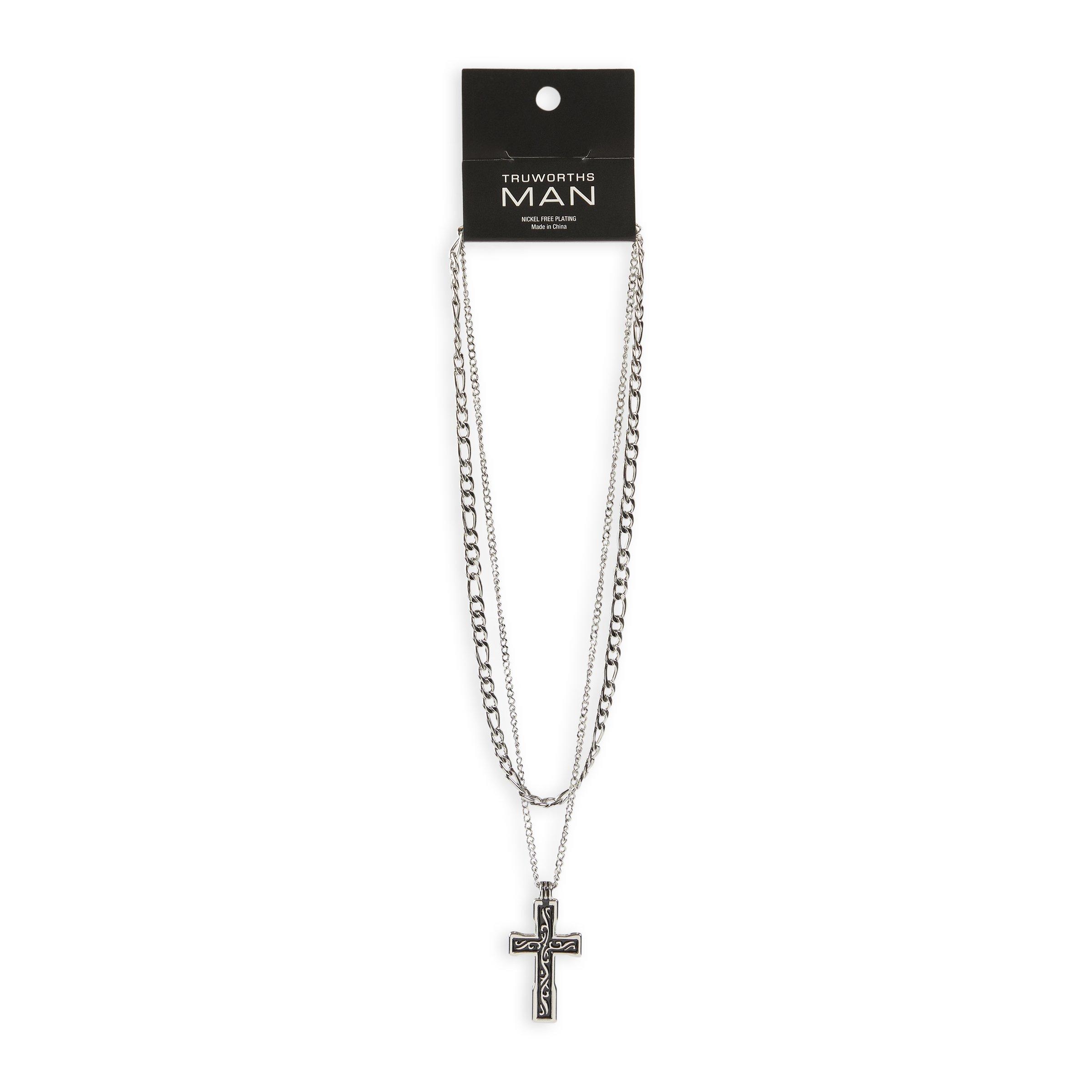 Silver Double Chain with Cross Pendant (3223813) | Truworths Man