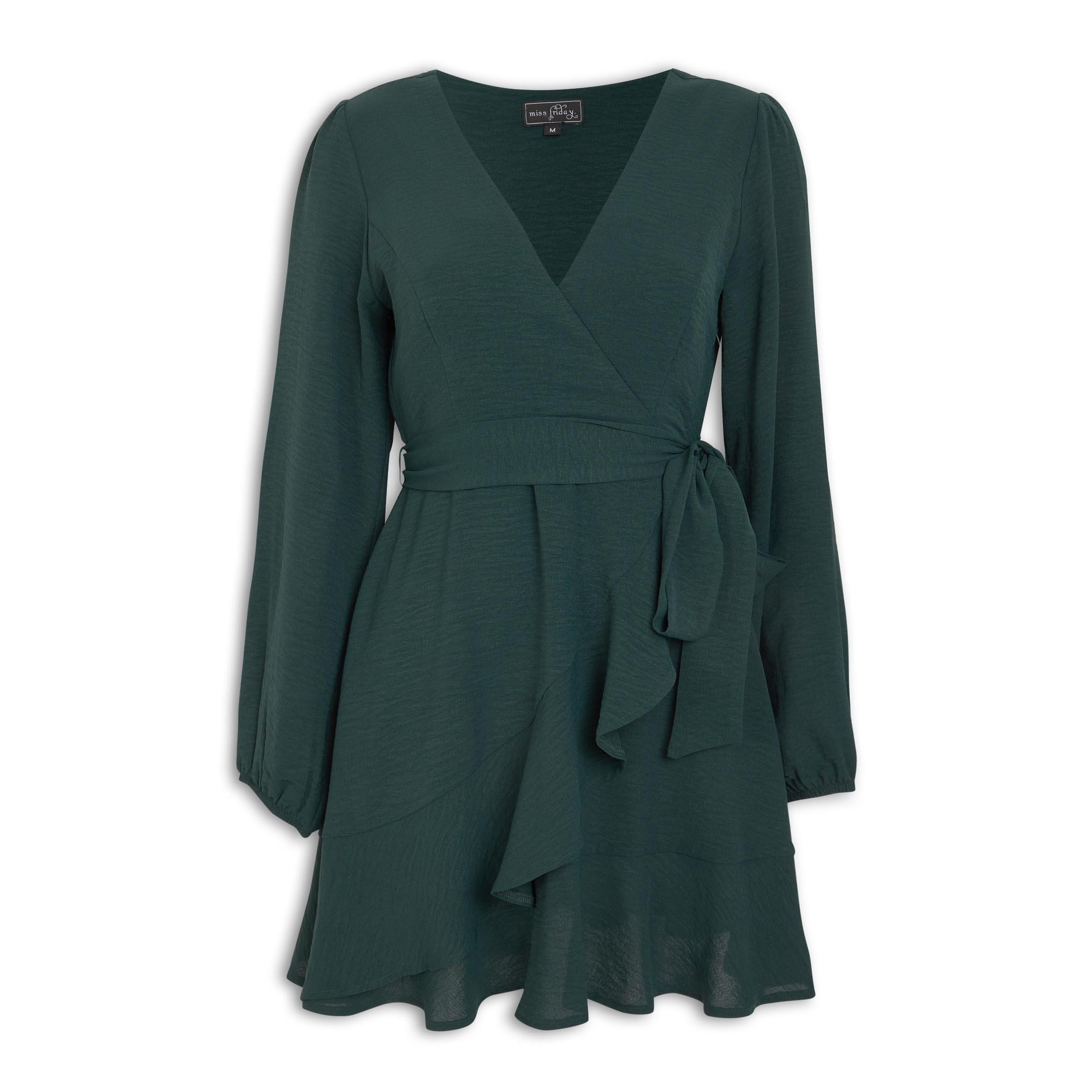 Bottle Green Wrap Dress (3223909) | Miss Friday