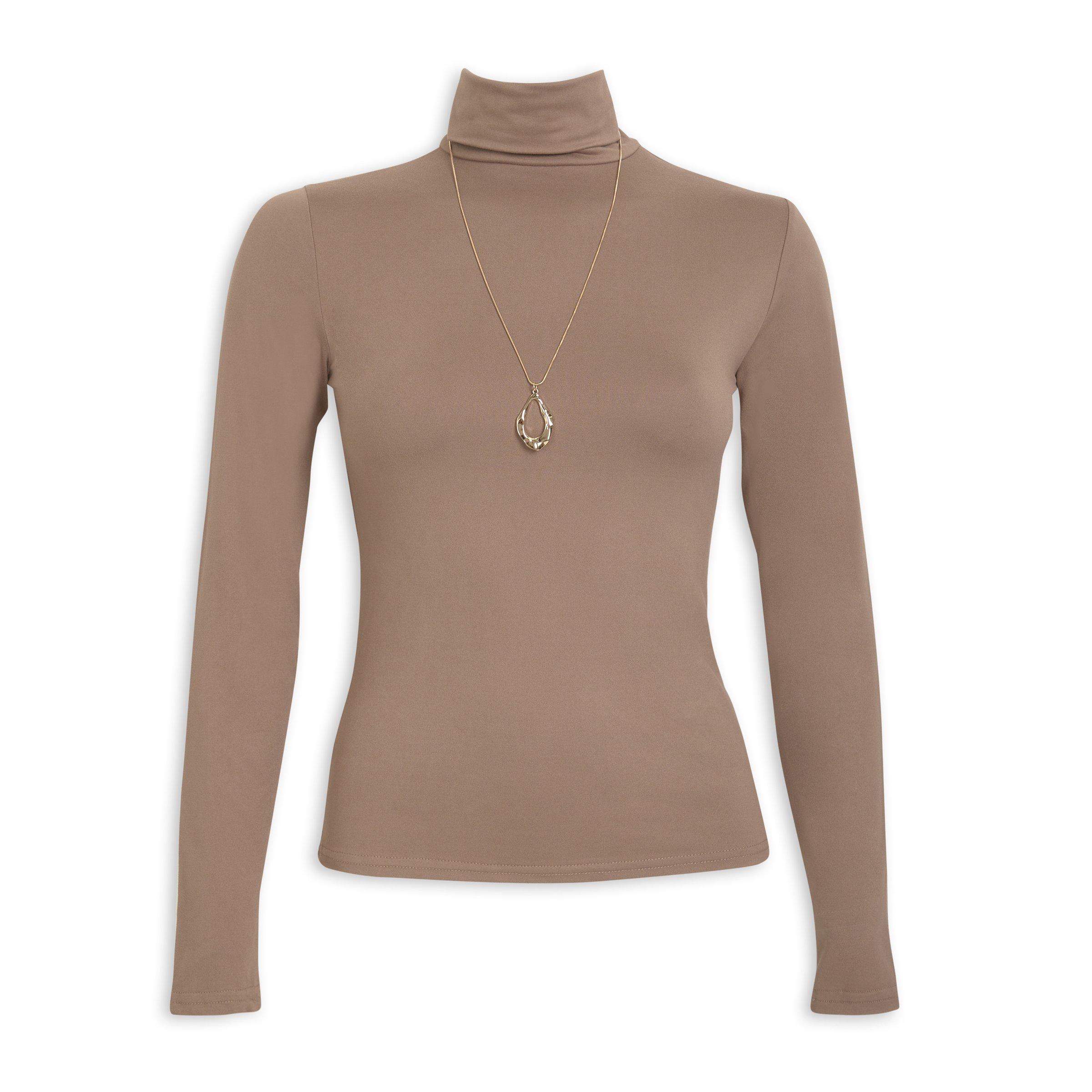Mocha Brown Knit Top with Necklace (3224444) | Inwear