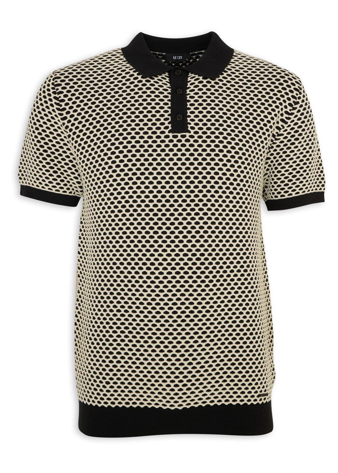 Black Honeycomb Print Golfer Shirt (3224968) | UZZI